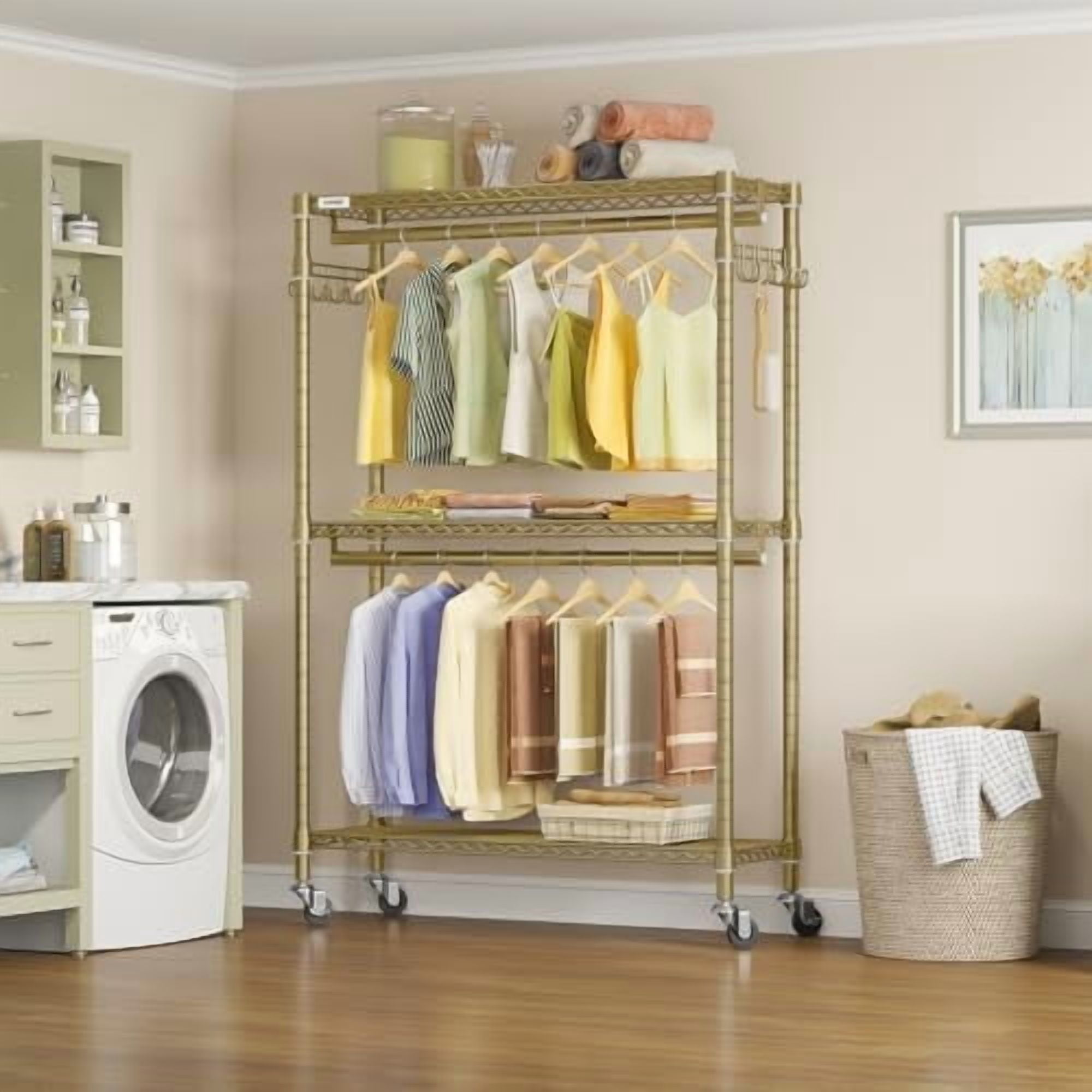 R2 Plus Rolling Clothes Rack for Hanging Clothes Heavy Duty Garment ...