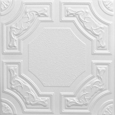 White 2 ft. x 2 ft. Decorative Square Drop Ceiling Tile, Lay-In PVC ...