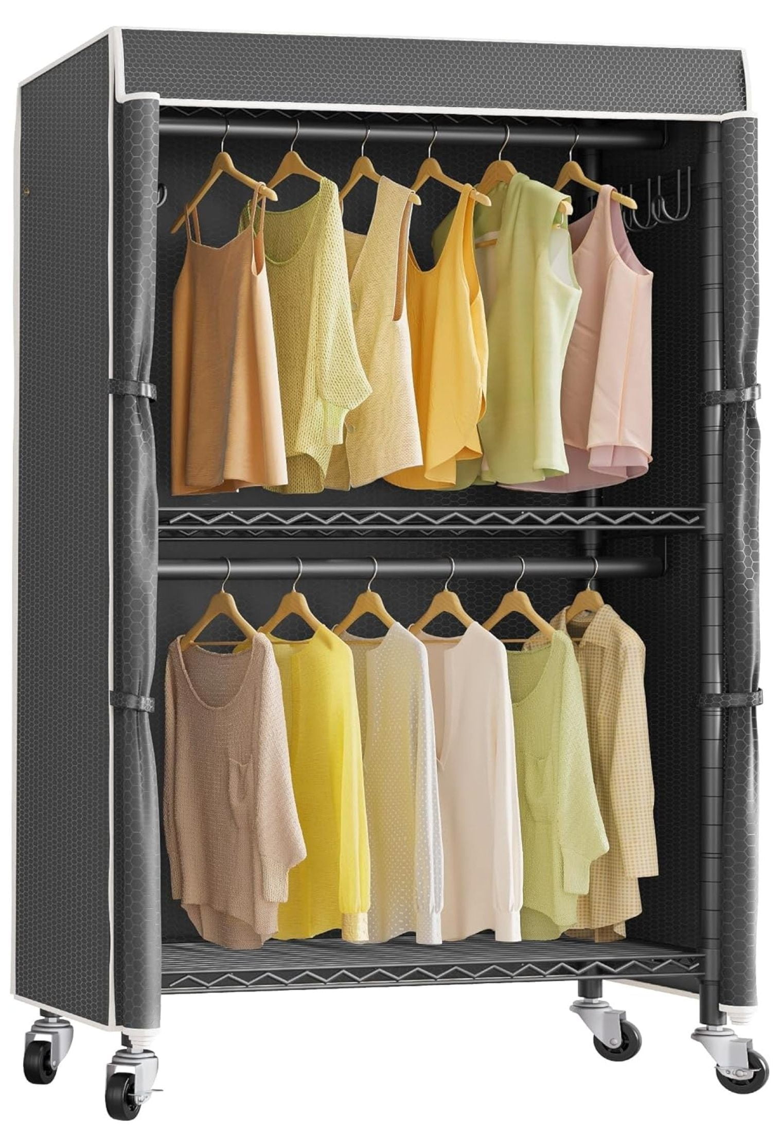 R2C Heavy Duty Rolling Garment Rack with Cover, Portable Closets with ...