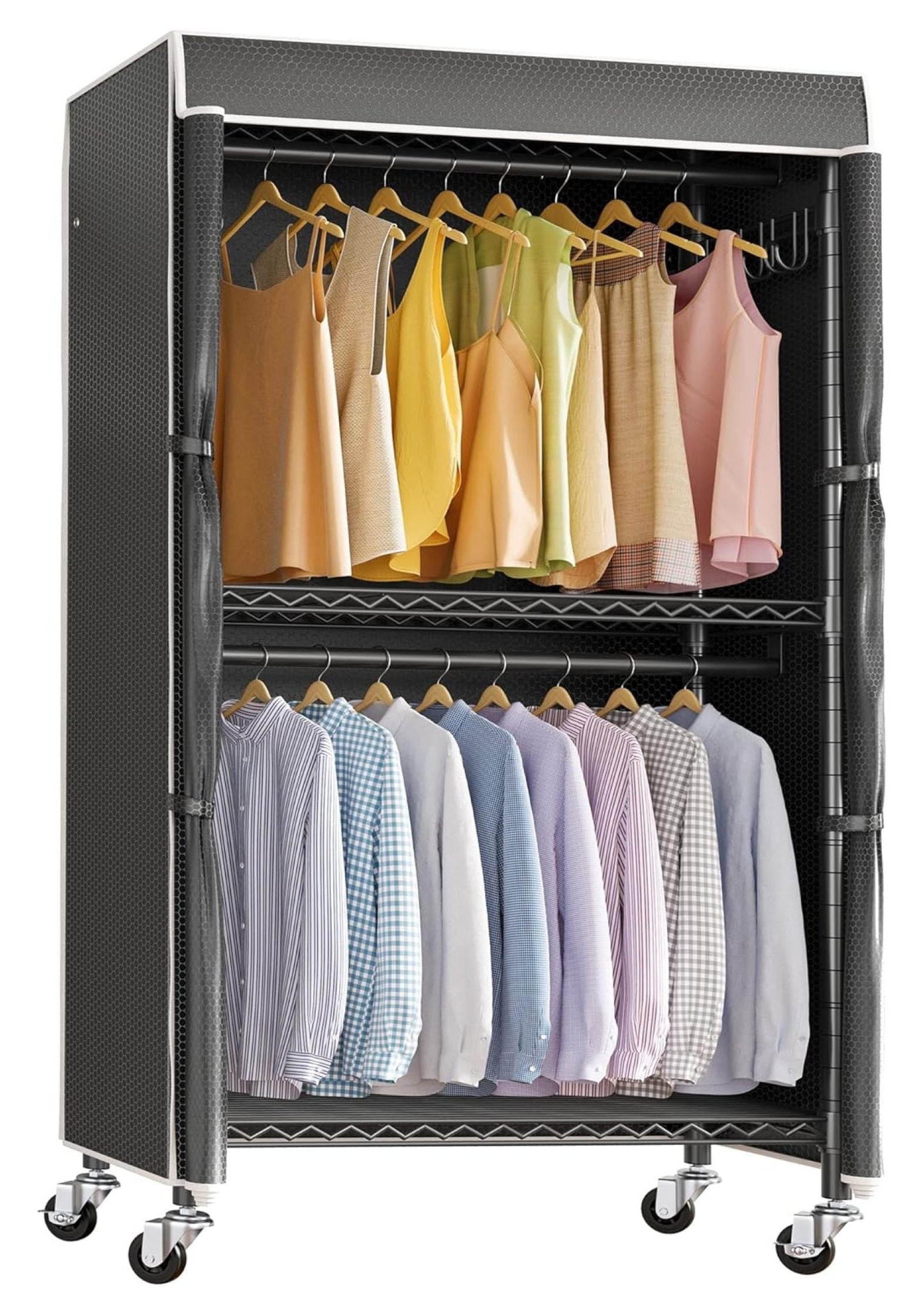 R2C Medium Heavy Duty Clothes Rack Rolling Garment Rack with Cover ...