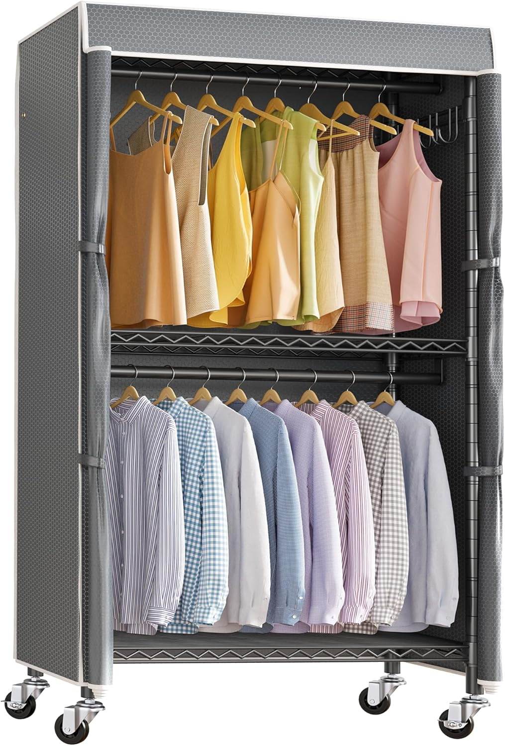 R2C Medium Heavy Duty Clothes Rack Rolling Garment Rack with Cover ...