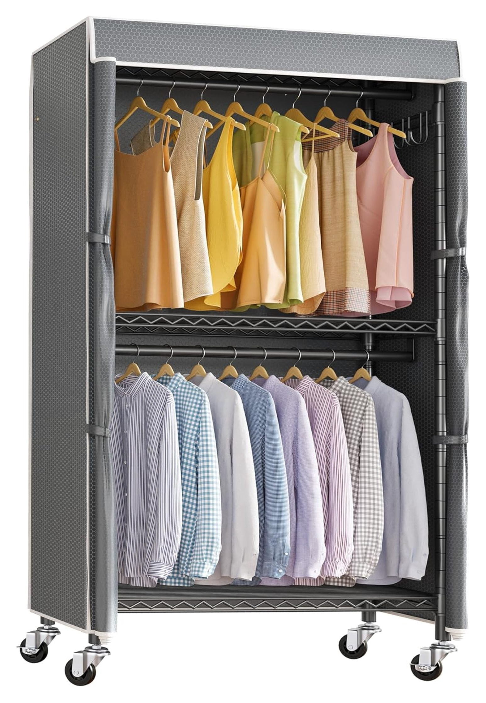 R2C Medium Rolling Garment Rack with Cover Heavy Duty Clothes Rack ...