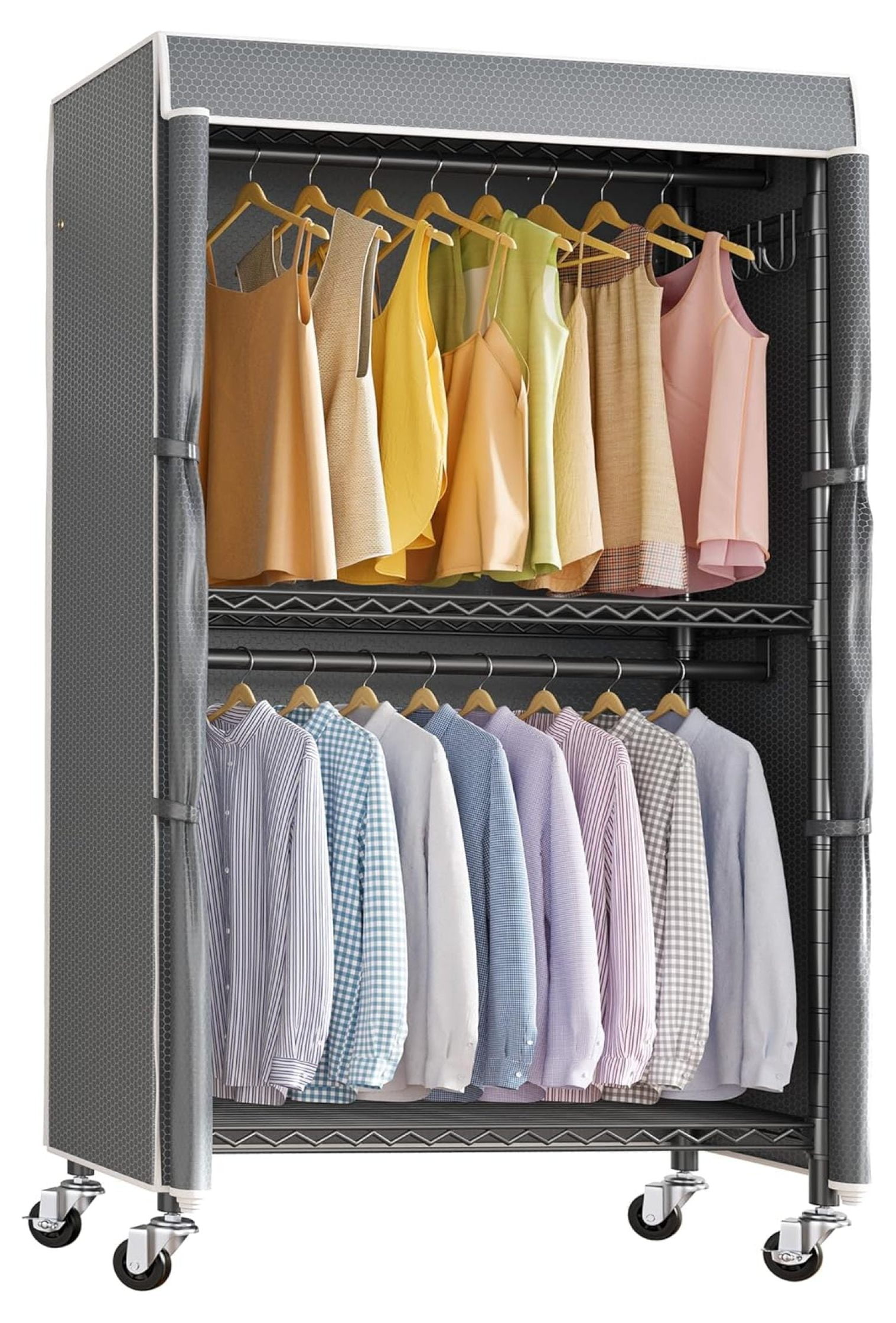 R2C Medium Rolling Garment Rack with Cover Heavy Duty Clothes Rack ...