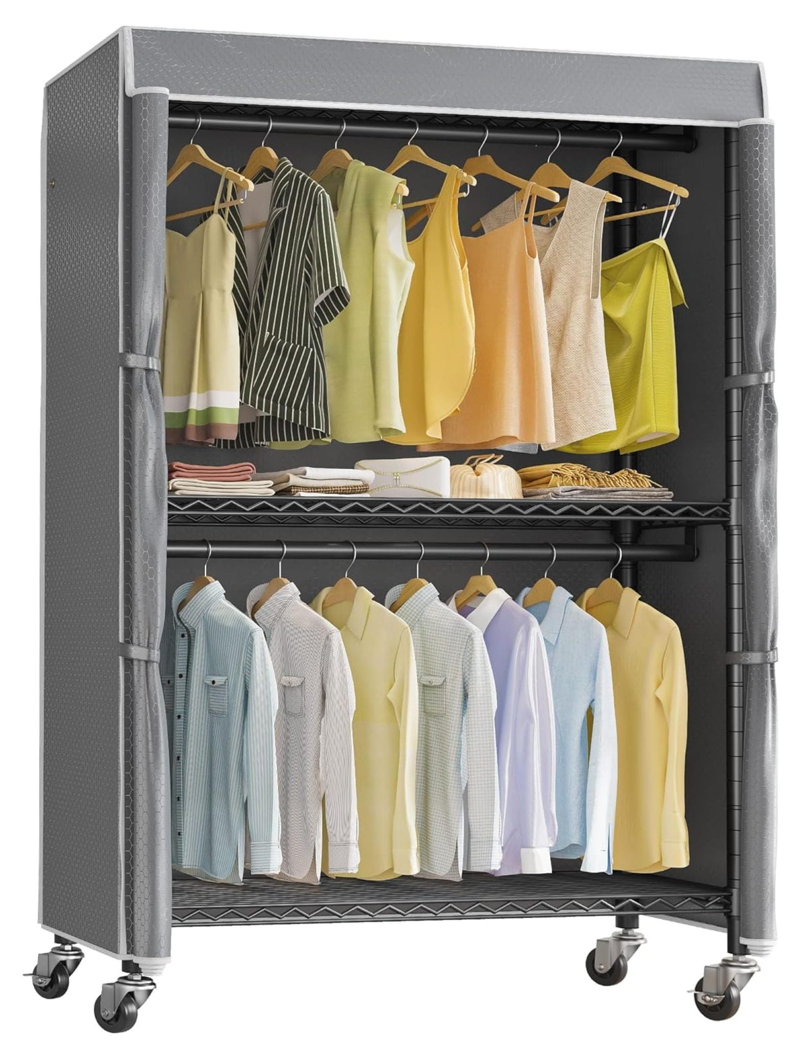R2C Plus Heavy Duty Rolling Garment Rack with Cover Clothing Rack for ...