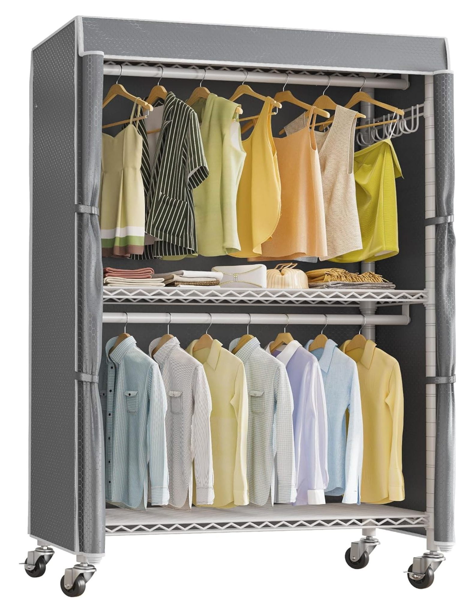 R2C Plus Heavy Duty Rolling Garment Rack with Cover Clothing Racks for ...
