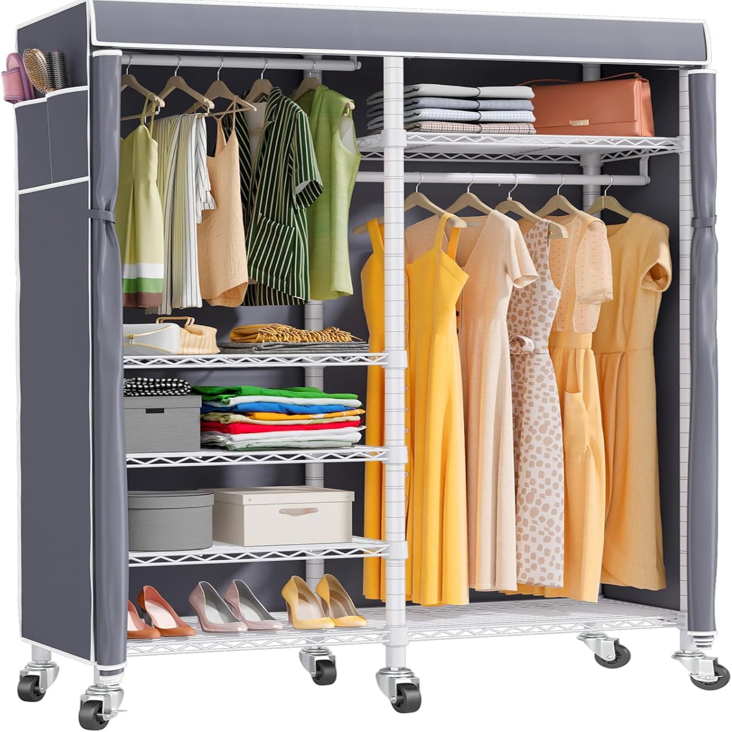 R4 Heavy Duty Rolling Garment Rack with Lockable Wheels 6 Tiers ...