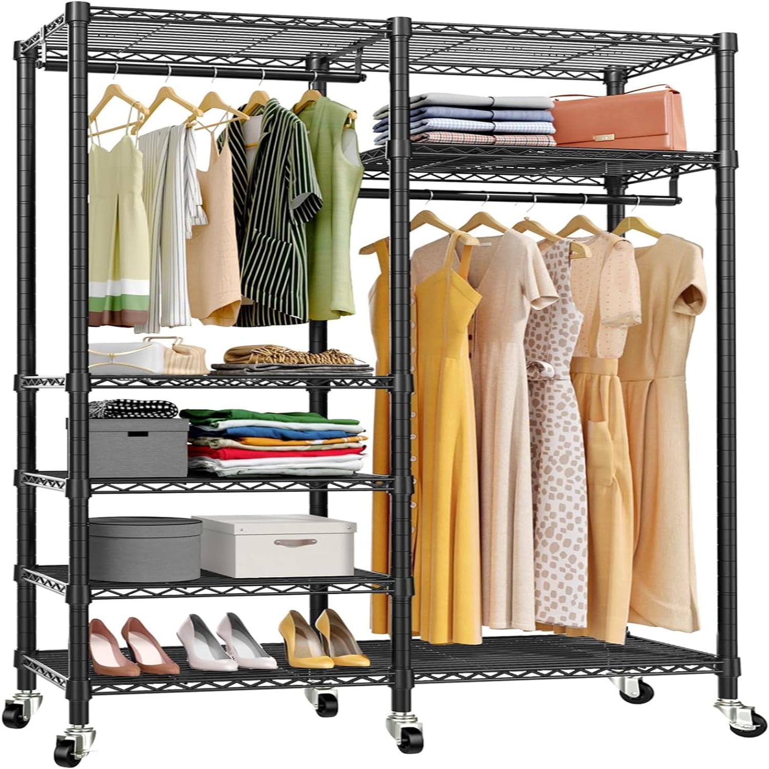 R4 Heavy Duty Rolling Garment Rack with Lockable Wheels 6 Tiers ...