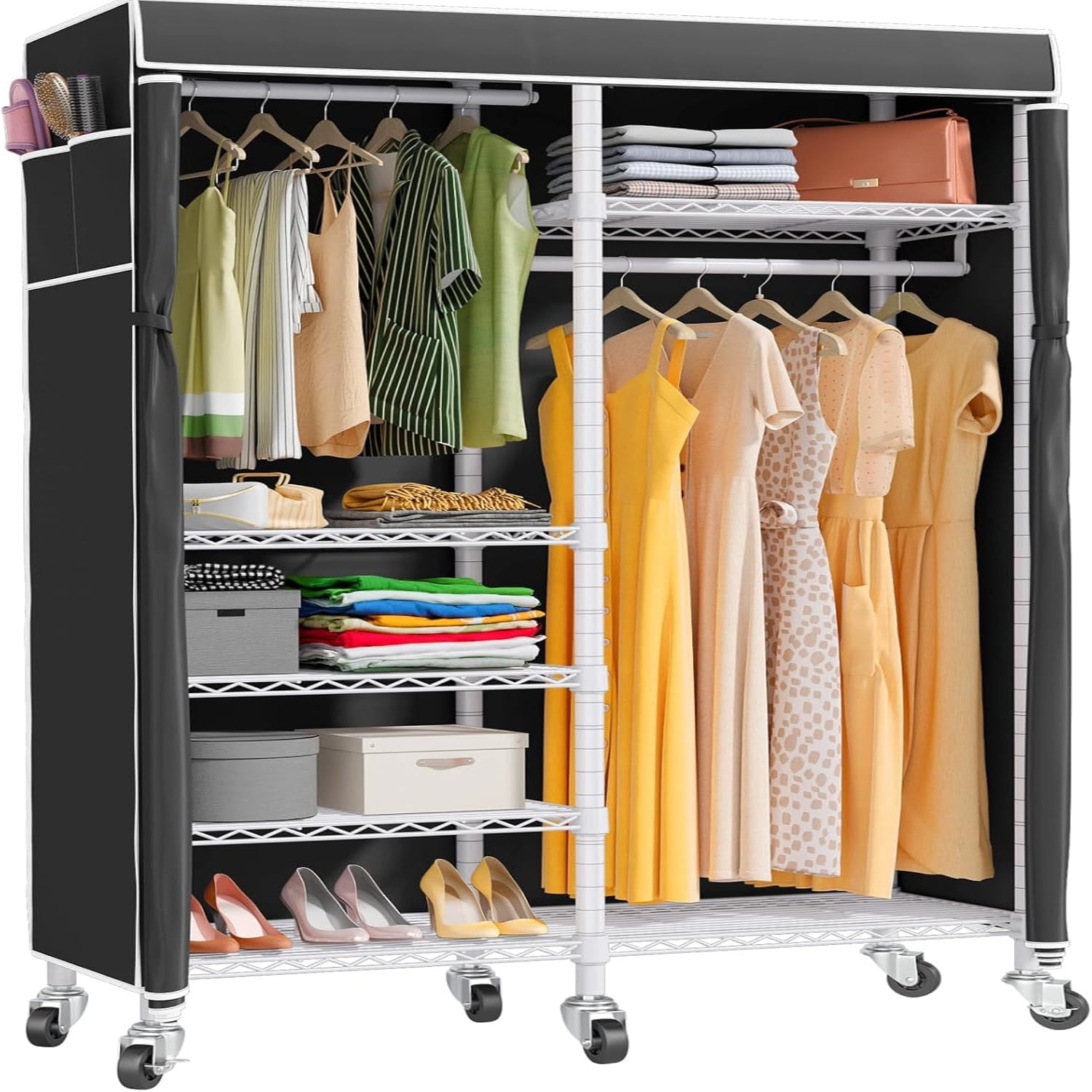 R4 Heavy Duty Rolling Garment Rack with Lockable Wheels 6 Tiers ...
