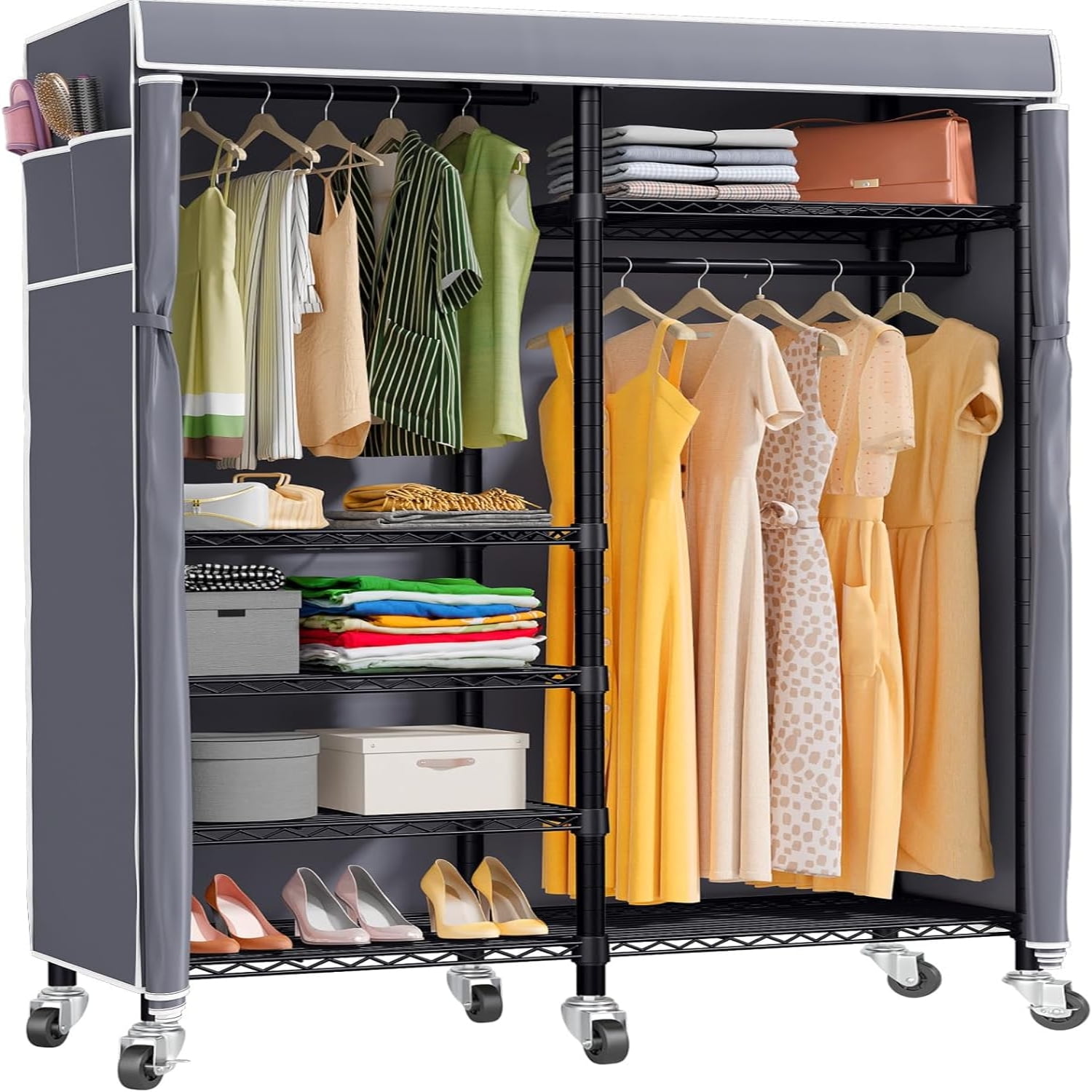 R4 Heavy Duty Rolling Garment Rack with Lockable Wheels 6 Tiers ...