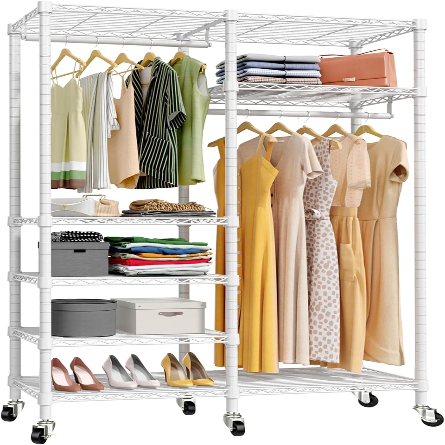 R4 Heavy Duty Rolling Garment Rack with Lockable Wheels 6 Tiers ...