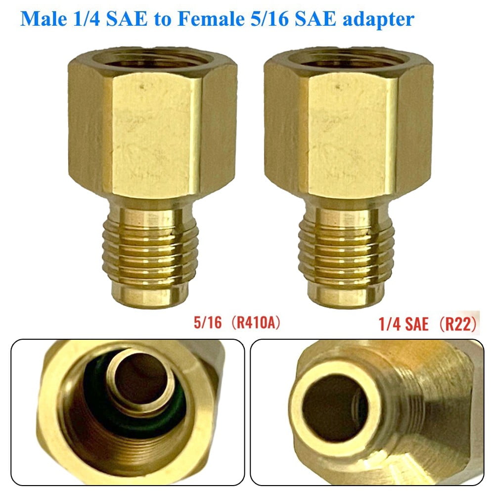 R410 Adapter Quick Coupling 1/4 SAE to 5/16 SAE Brass for HVAC ...