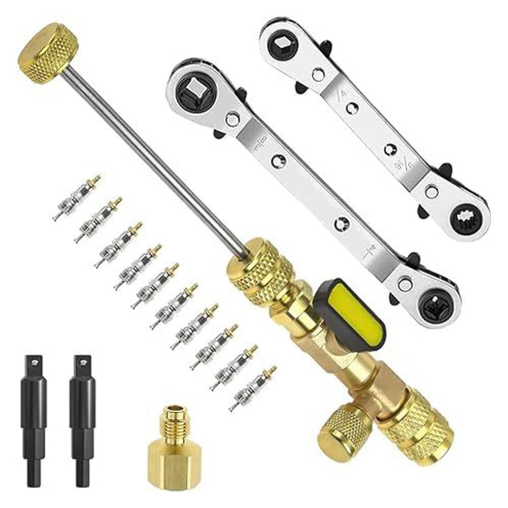 R410A/R22 Valve Core Remover Tool Set: Wrench & Hex Adapters for Easy ...