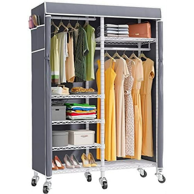 R4C Rolling Garment Rack 6 Tiers Adjustable Heavy Duty Wire Shelving ...