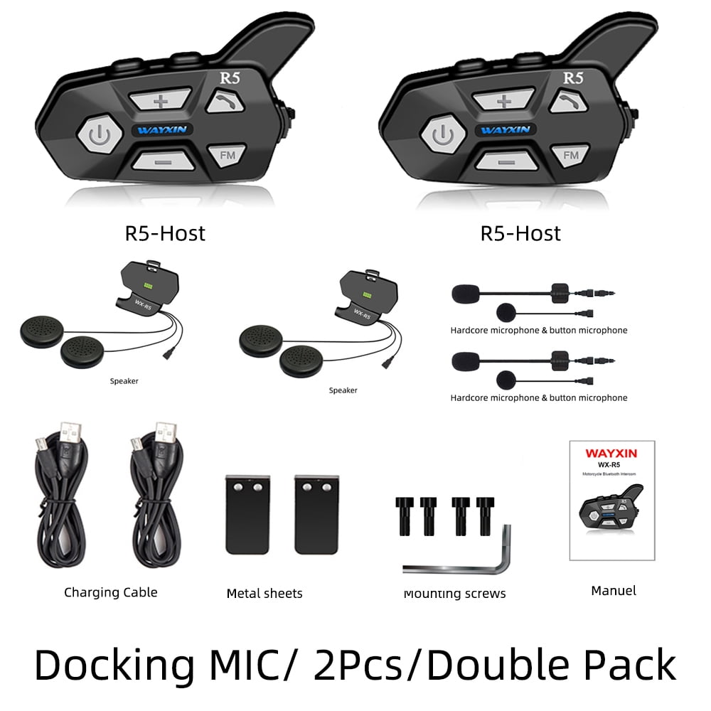 R5 Helmet Headsets Support 2 Rider 1200M Intercom Motorcycle Headsets ...