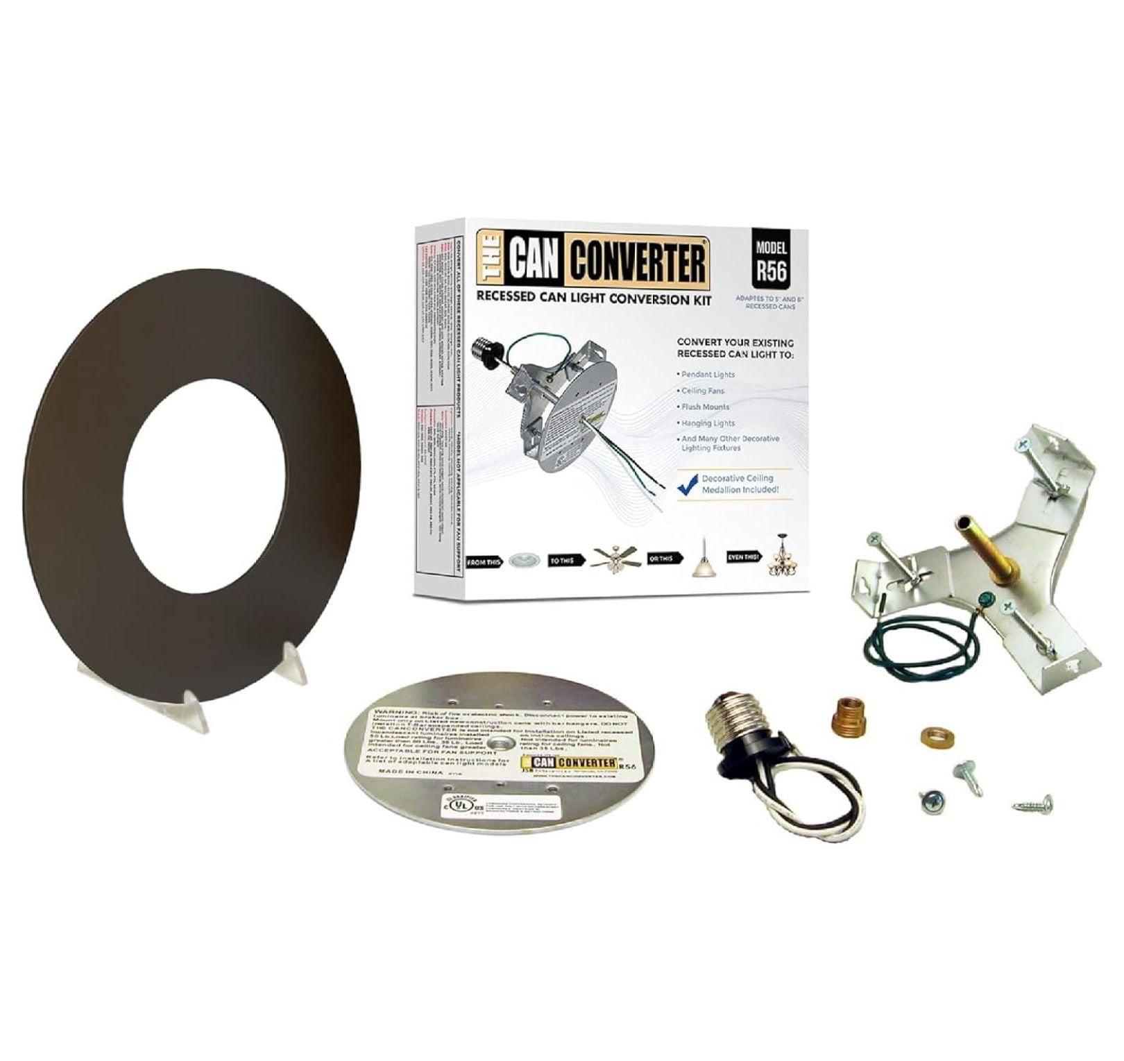R56, Flat, Steel, Recessed Can Light Conversion Kit for Ceiling Fan ...
