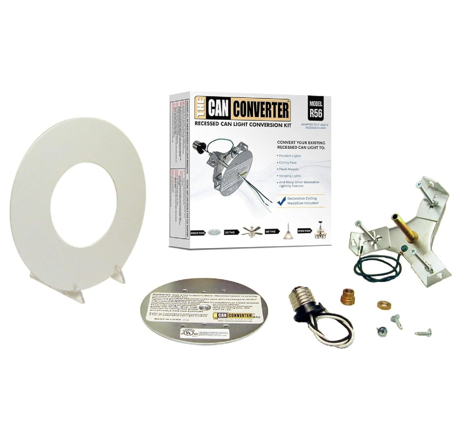 R56, Flat, Steel, Recessed Can Light Conversion Kit for Ceiling Fan ...