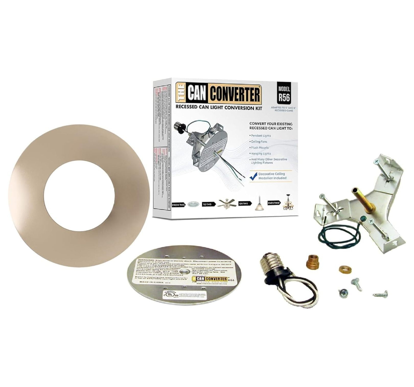 R56, Flat, Steel, Recessed Can Light Conversion Kit, for, Ceiling Fan ...