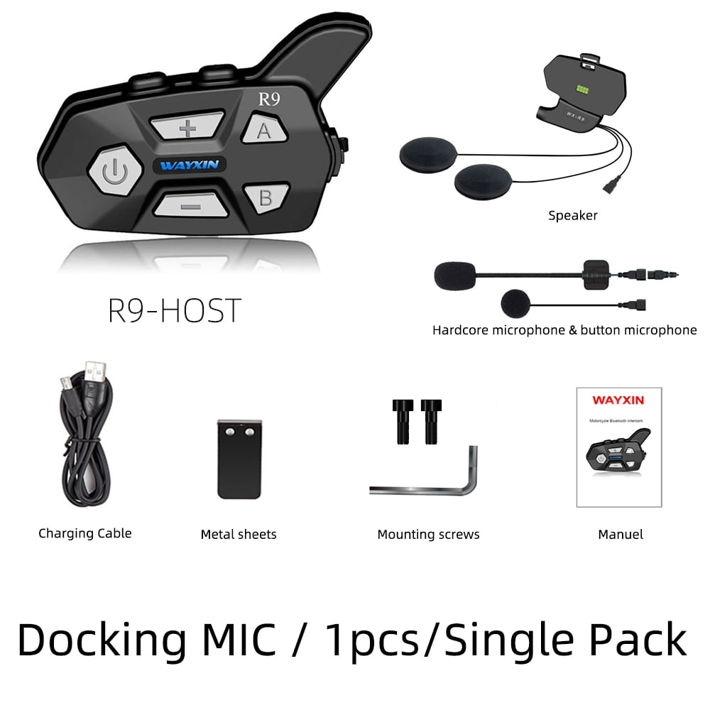 R9 Motorcycle Intercom Helmet Headsets 6 Rider, BT5.0 Communication ...