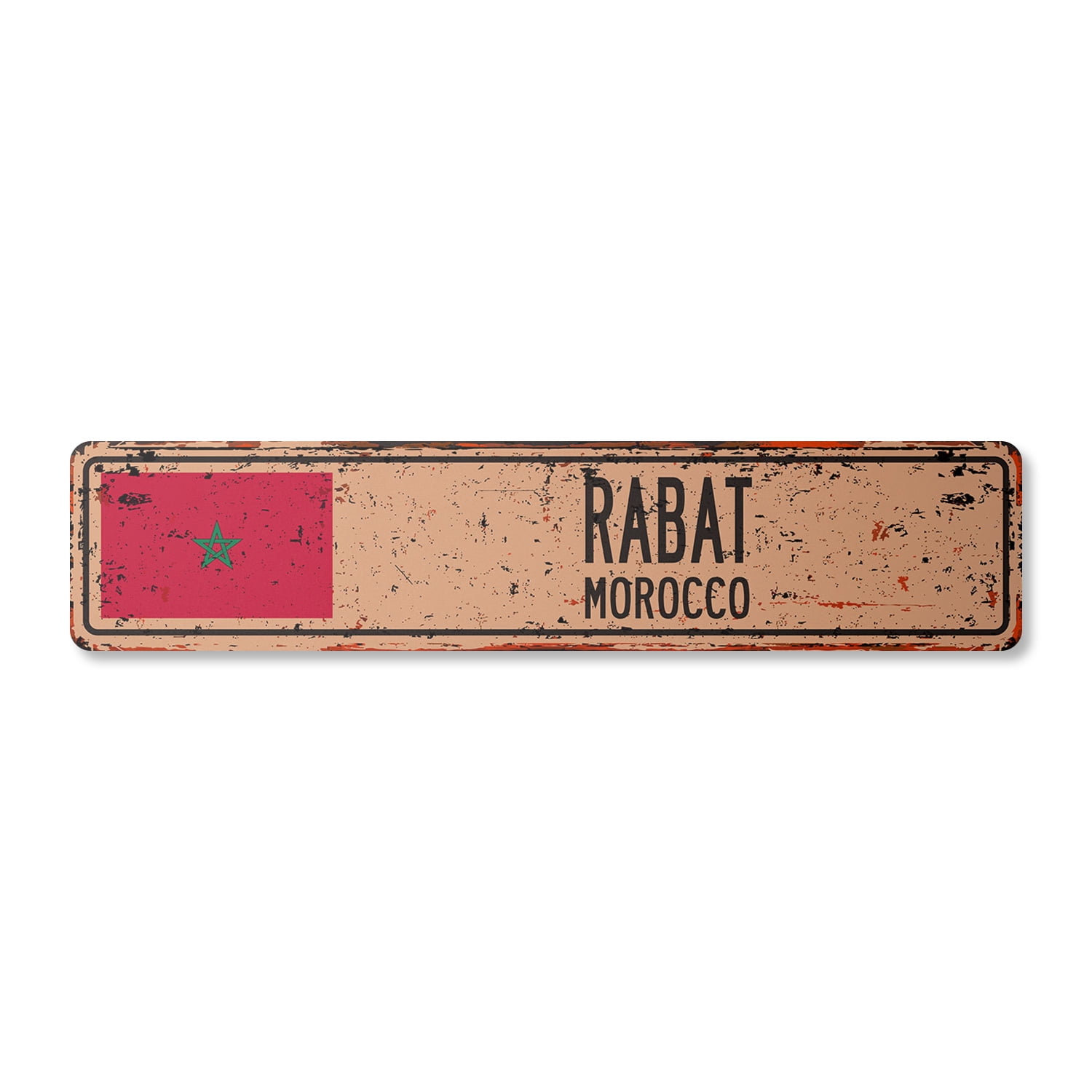 RABAT MOROCCO Vintage Aluminum Street Sign Moroccan flag city country ...