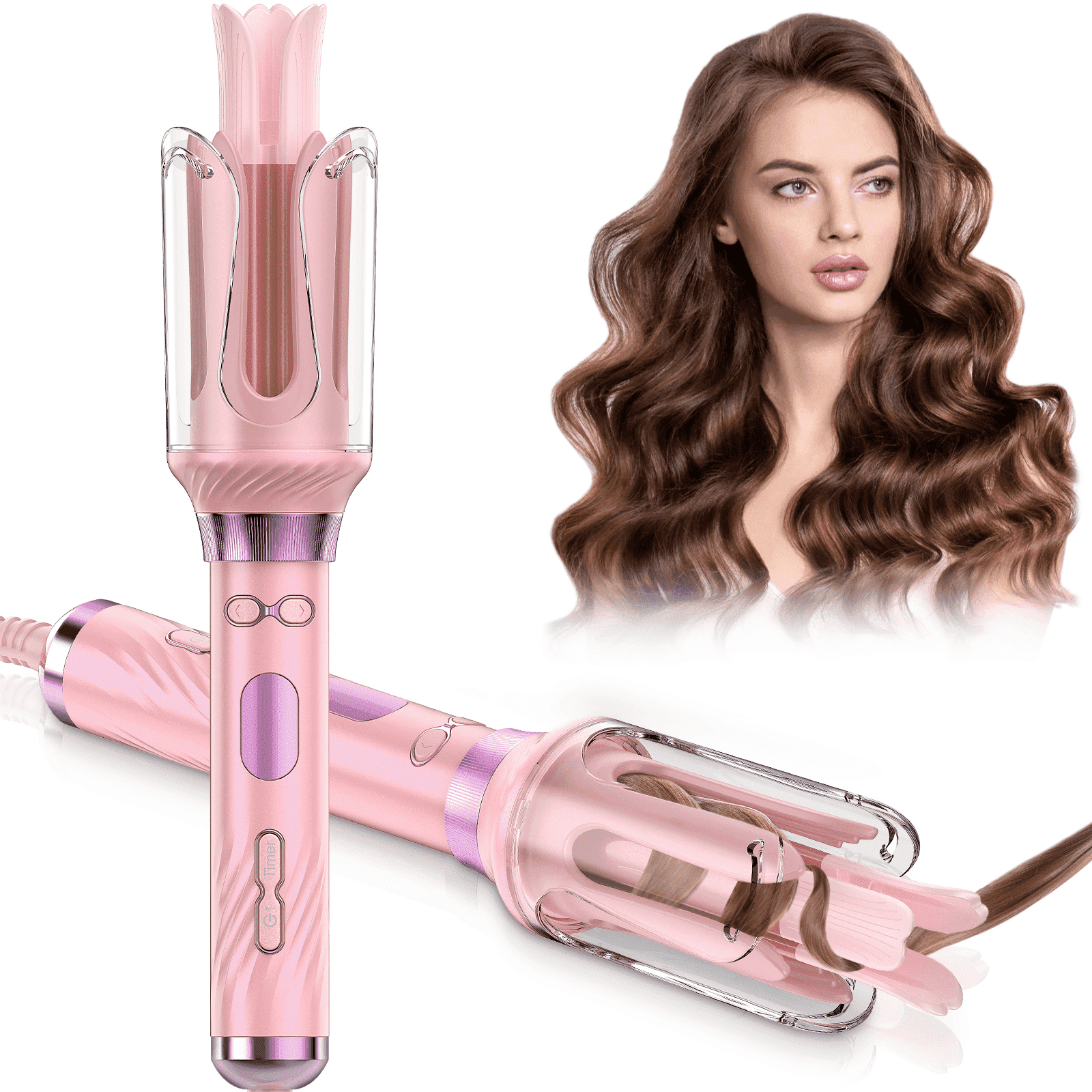 RACCOMB Rotating Curling Iron, Automatic Petal Curling Iron for Shiny ...