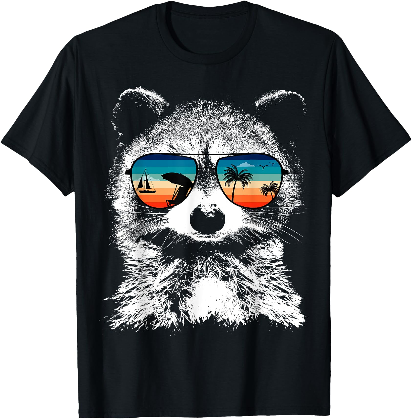RACCOON Shirts With Glasses Sunglasses Retro Style T-Shirt,Black Color ...