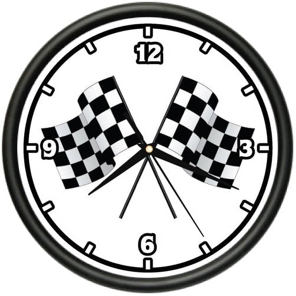RACE FLAG Wall Clock checkered drag racers stock car gift - Walmart.com