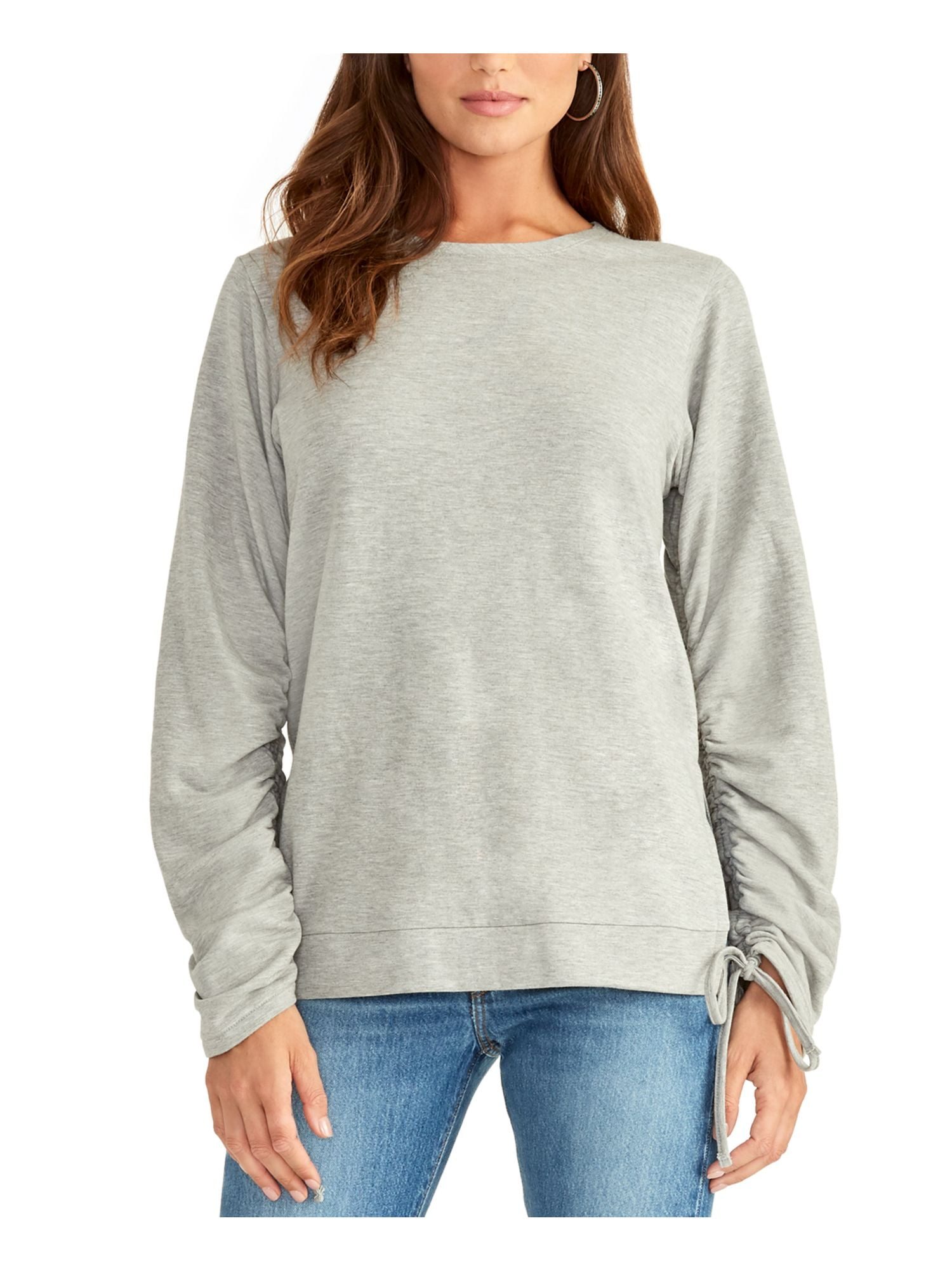 RACHEL RACHEL ROY Womens Gray Ruched Long Sleeve Jewel Neck Sweater M ...