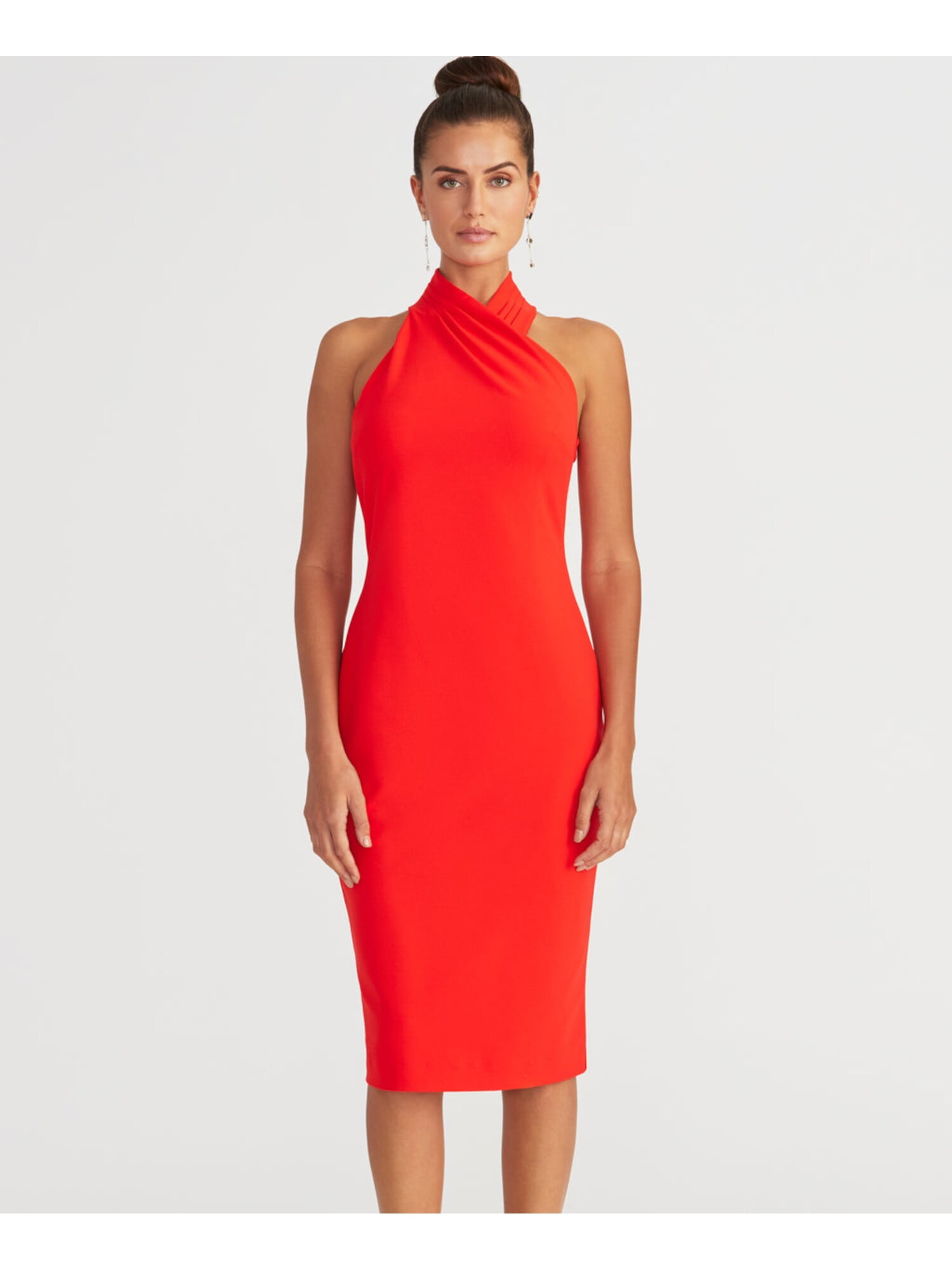 RACHEL RACHEL ROY Womens Red Stretch Pleated Sleeveless Halter Below ...