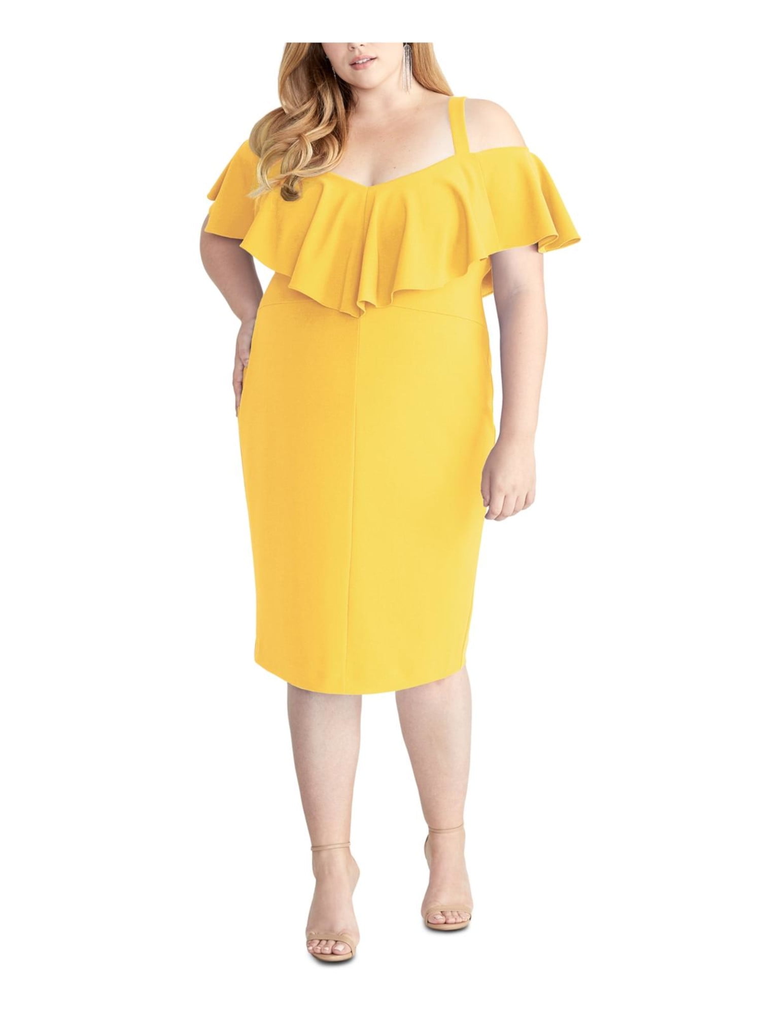 RACHEL RACHEL ROY Womens Yellow Stretch Cold Shoulder V Neck Below The ...