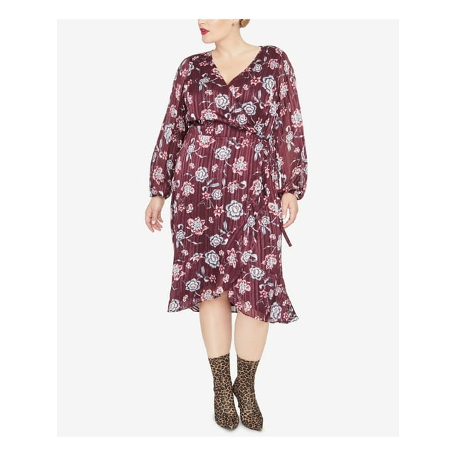 Rachel Roy 149 New 1391 Burgundy Floral Print Wrap Dress 24w Plus B B