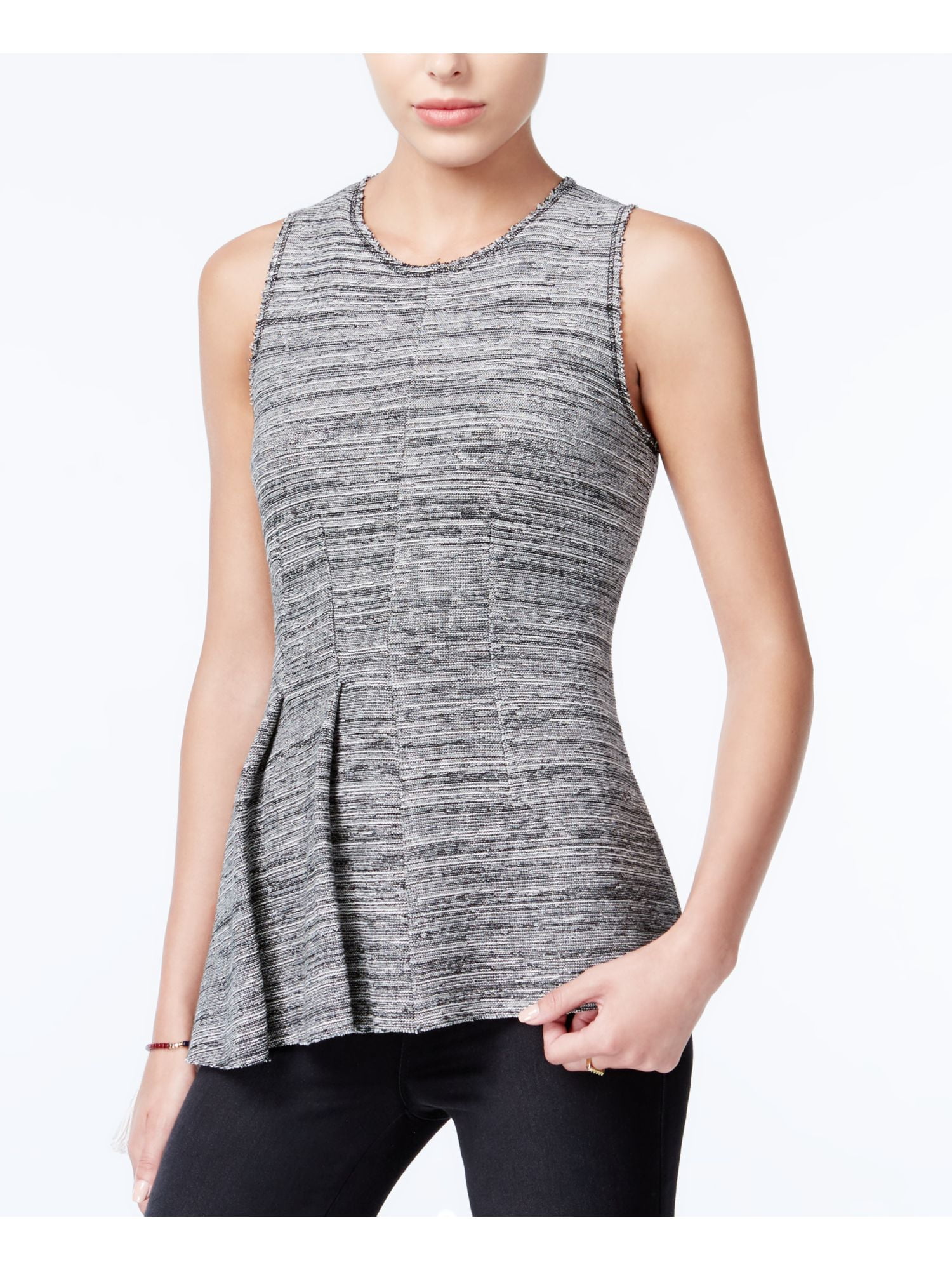 RACHEL ROY Womens Black Cotton Frayed Sleeveless Jewel Neck Top Size ...
