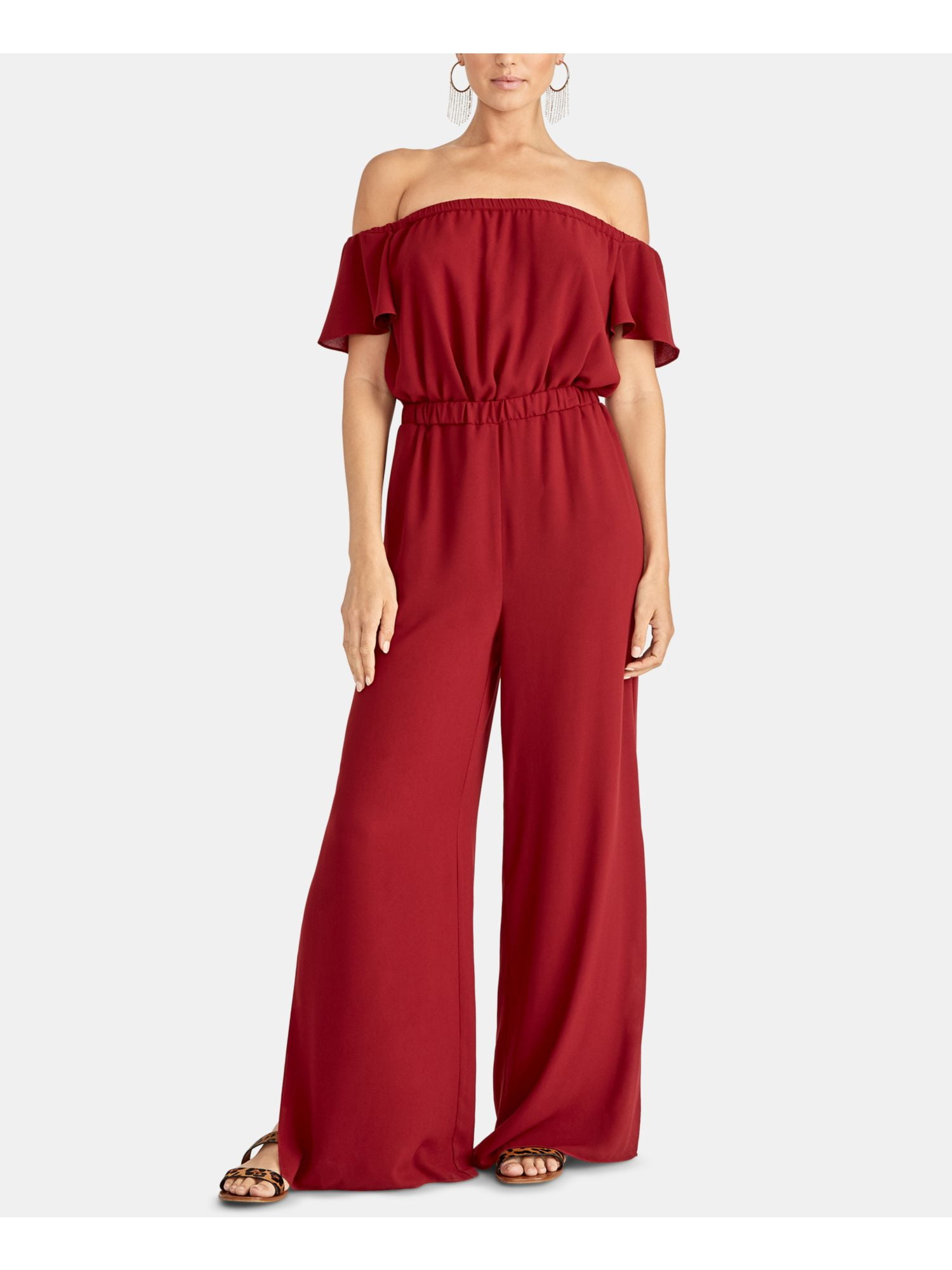 RACHEL ROY Womens Red Short Sleeve Off Shoulder Evening Wide Leg ...