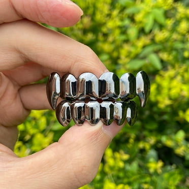 Saintda Diamond Grillz, Silver Vampire Style, Cubic Zirconia Iced Out ...