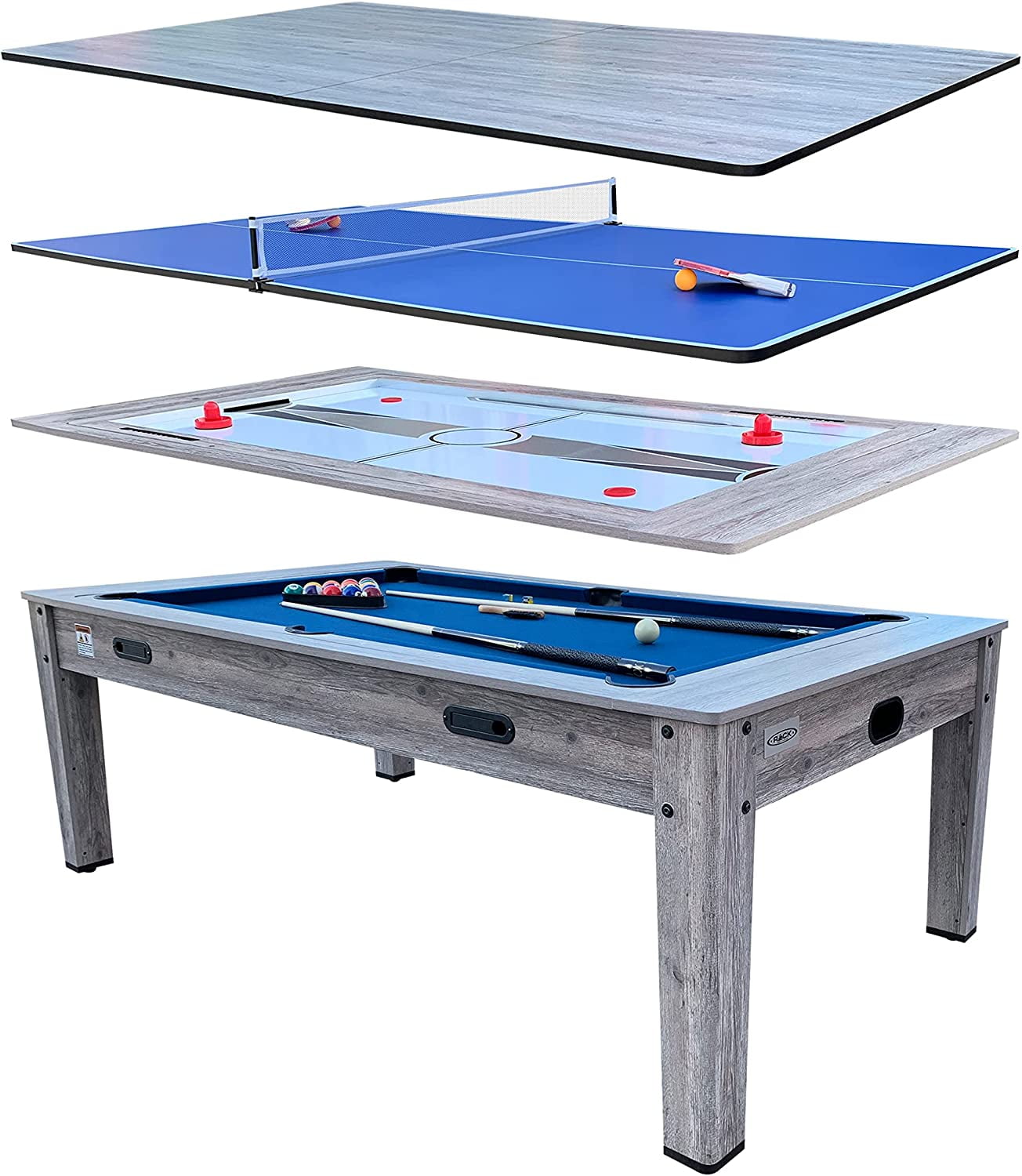 RACK Luxor 7.5-Foot 4-in-1 Multi-Game Swivel Billiard/Pool Table (Blue ...
