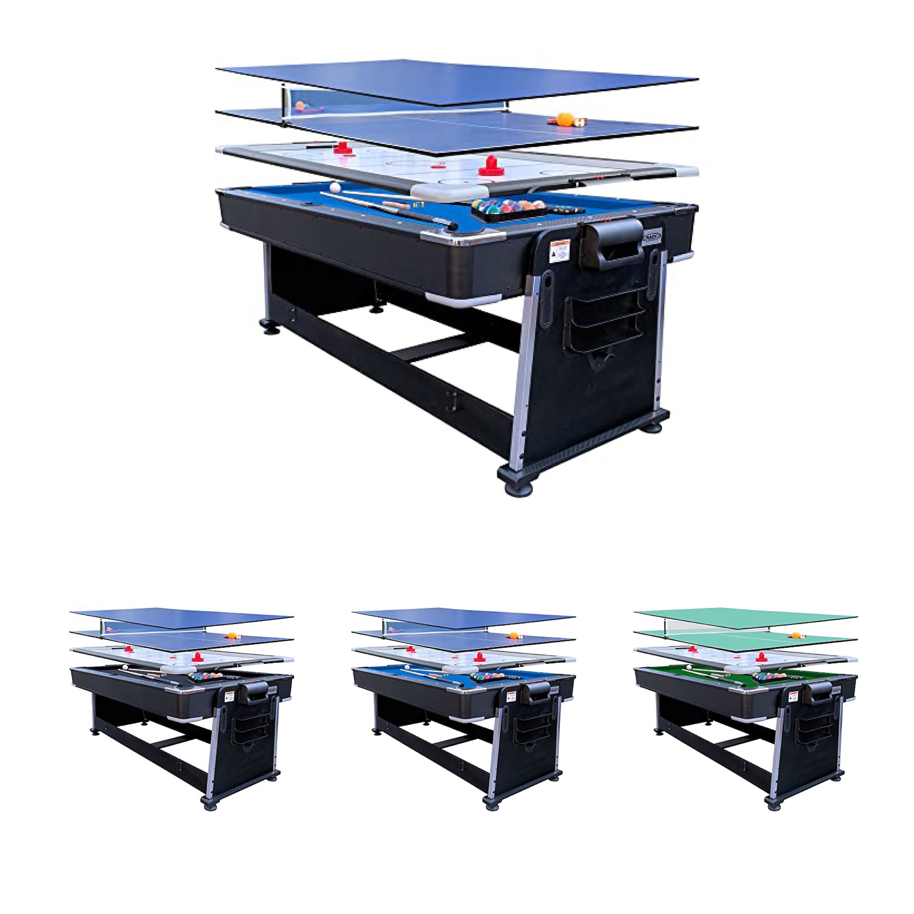 RACK Triad 7-Foot 3-in-1 Multi Game Swivel Billiard/Pool Table (Blue ...