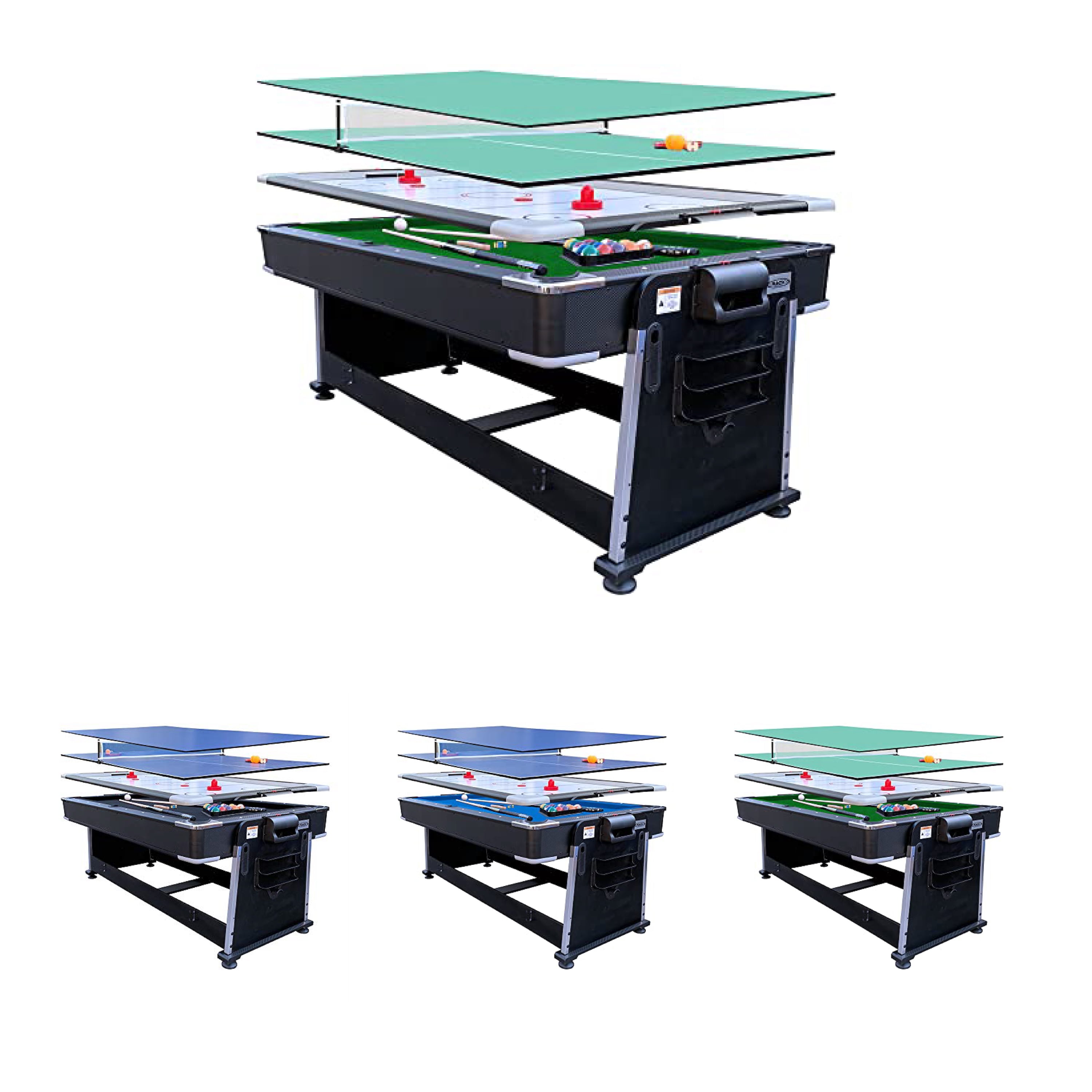 7-Foot 3-in-1 RACK Triad Multi Game Swivel Pool Table Set (Green Felt ...
