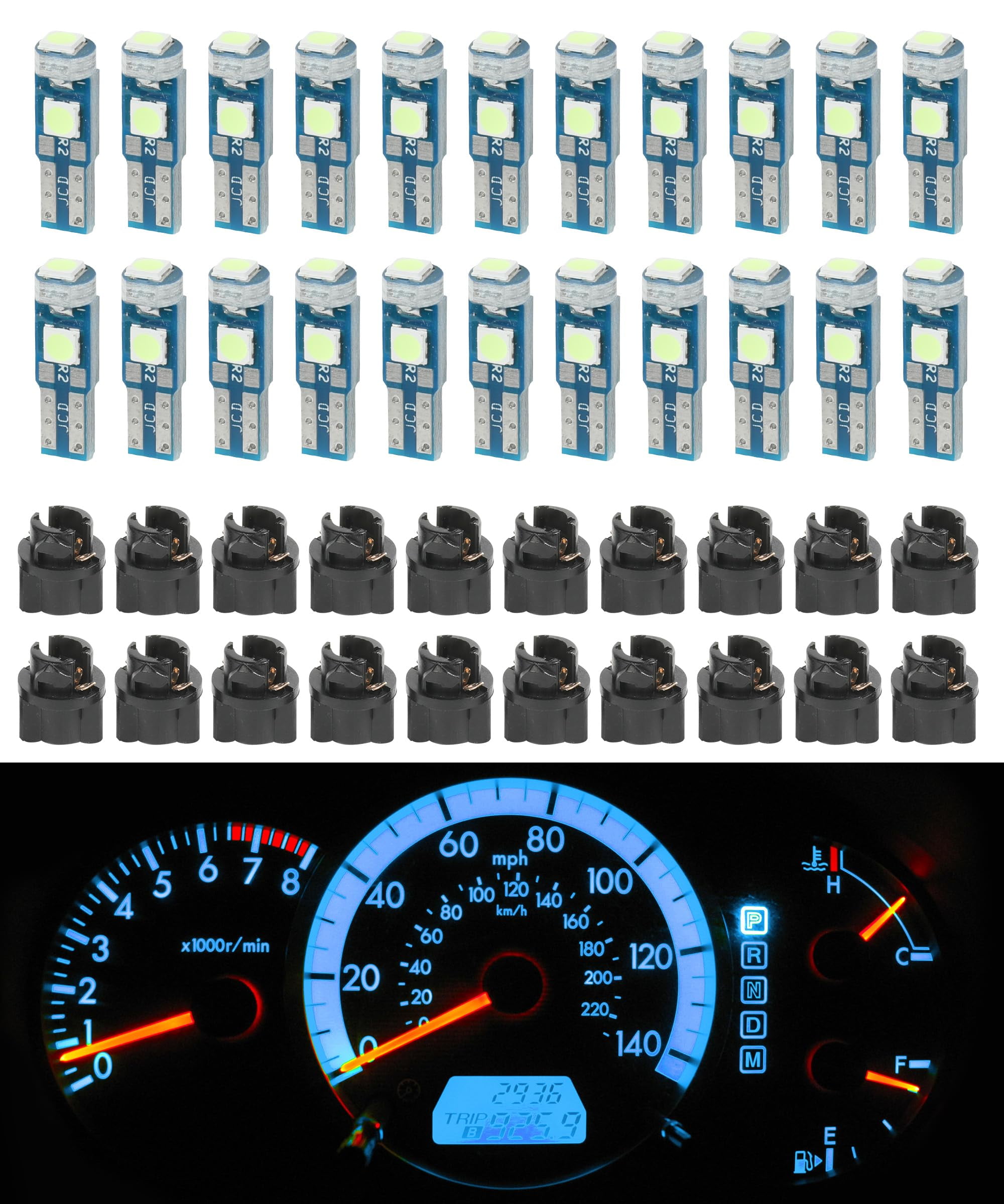 RACOONA 20Pcs T5 LED KEF16 Bulbs,Dash Lights Super Light,Dashboard ...