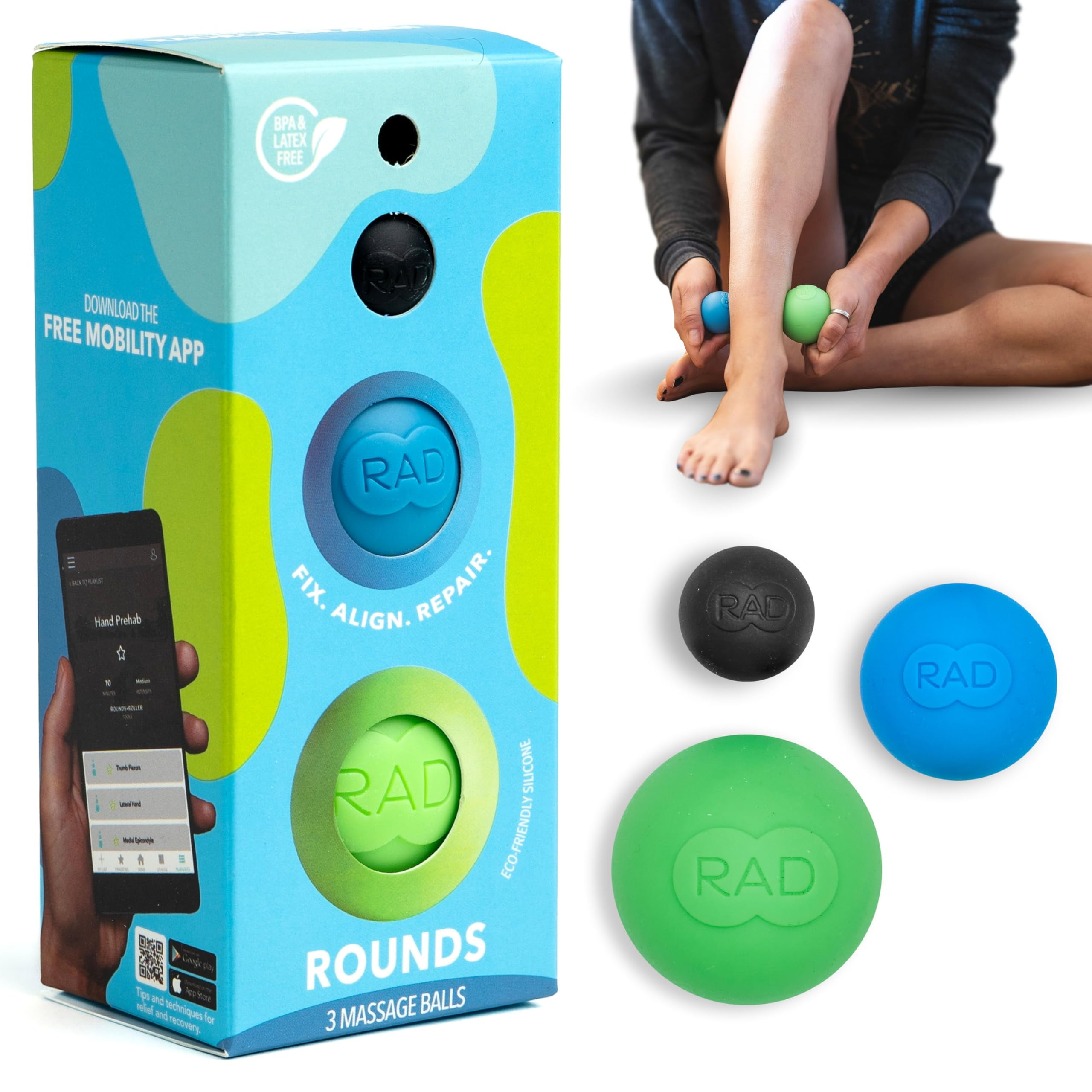 Rad Rounds Myofascial Release Mmf7 Balls Set Of 3 Therapy Balls For