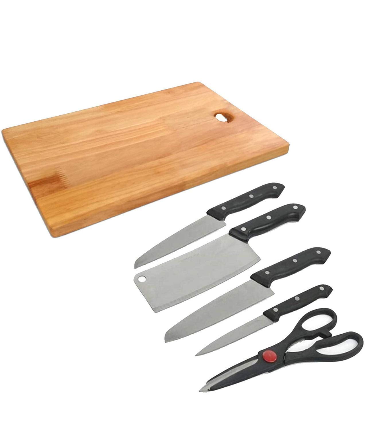 RADHIKA STORE Wooden Chopping Board with Knife Set and Scissor 6 Piece ...