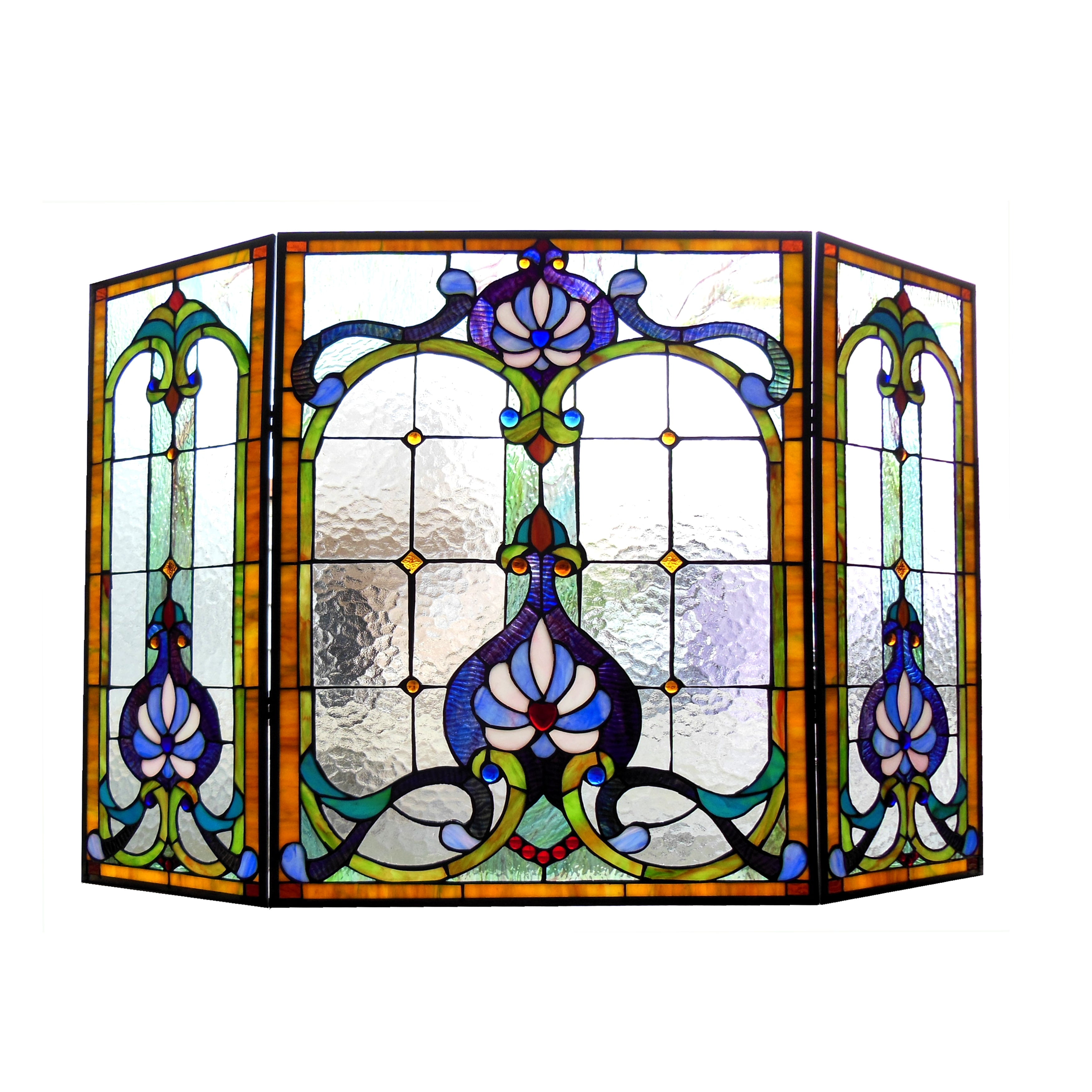 RADIANCE Goods Tiffany-Glass 3pcs Folding Victorian Fireplace Screen 44 ...