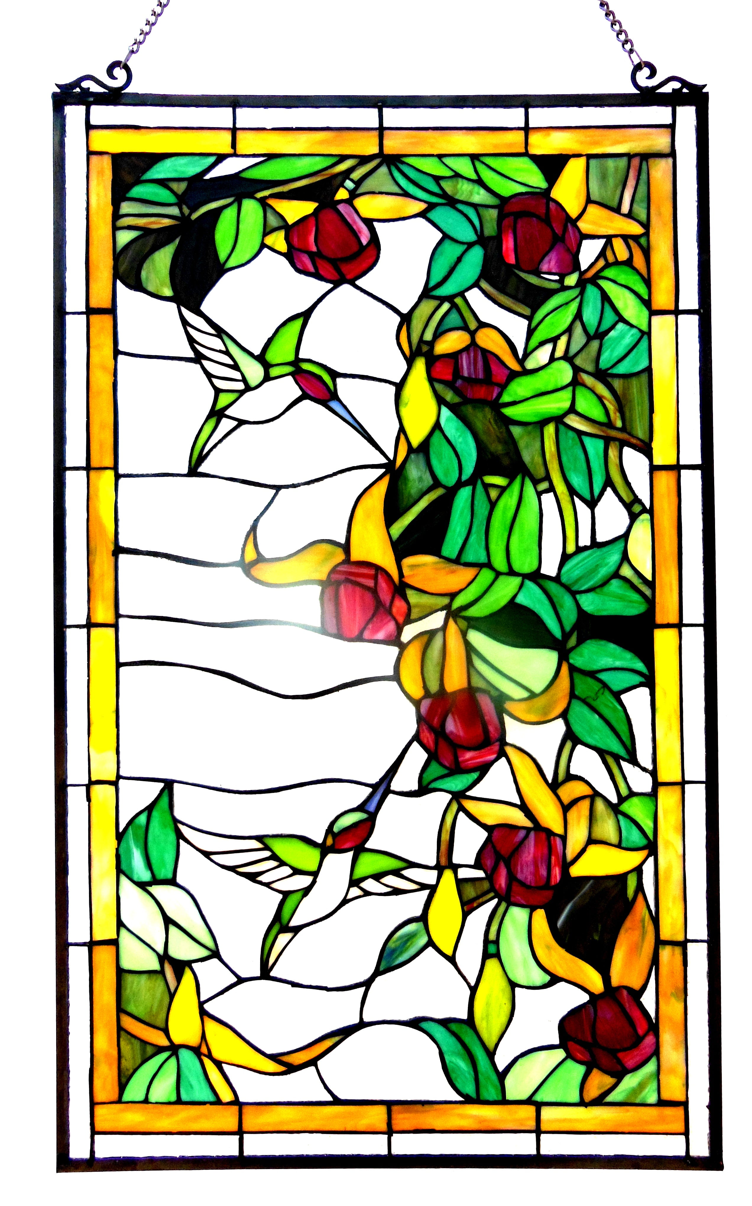 RADIANCE Goods Tiffany-Glass Hummingbirds Design Window Panel 20x32 ...