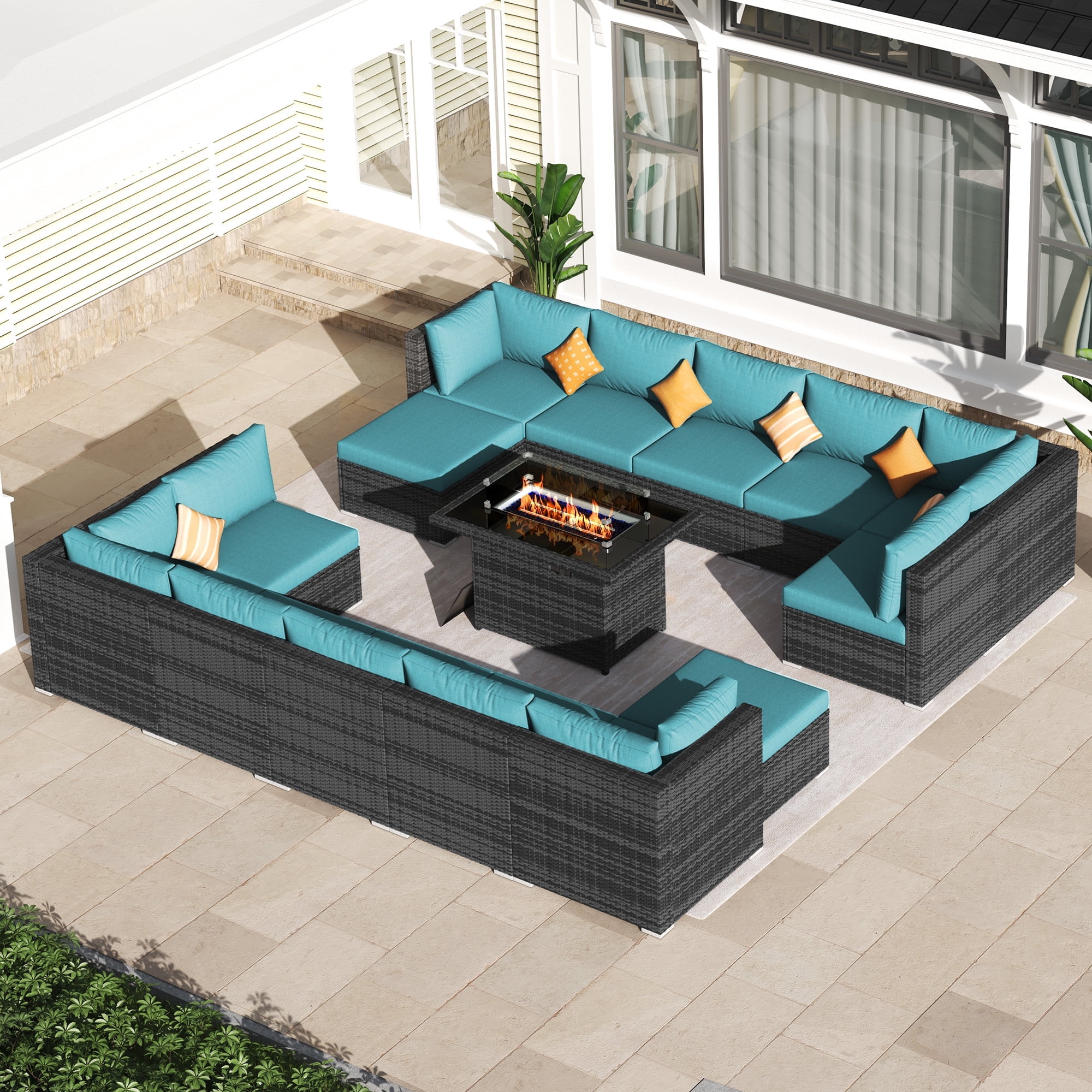 RADIATA 15PCS Outdoor Patio Furniture Set with Fire Pit (43",60000BTU ...