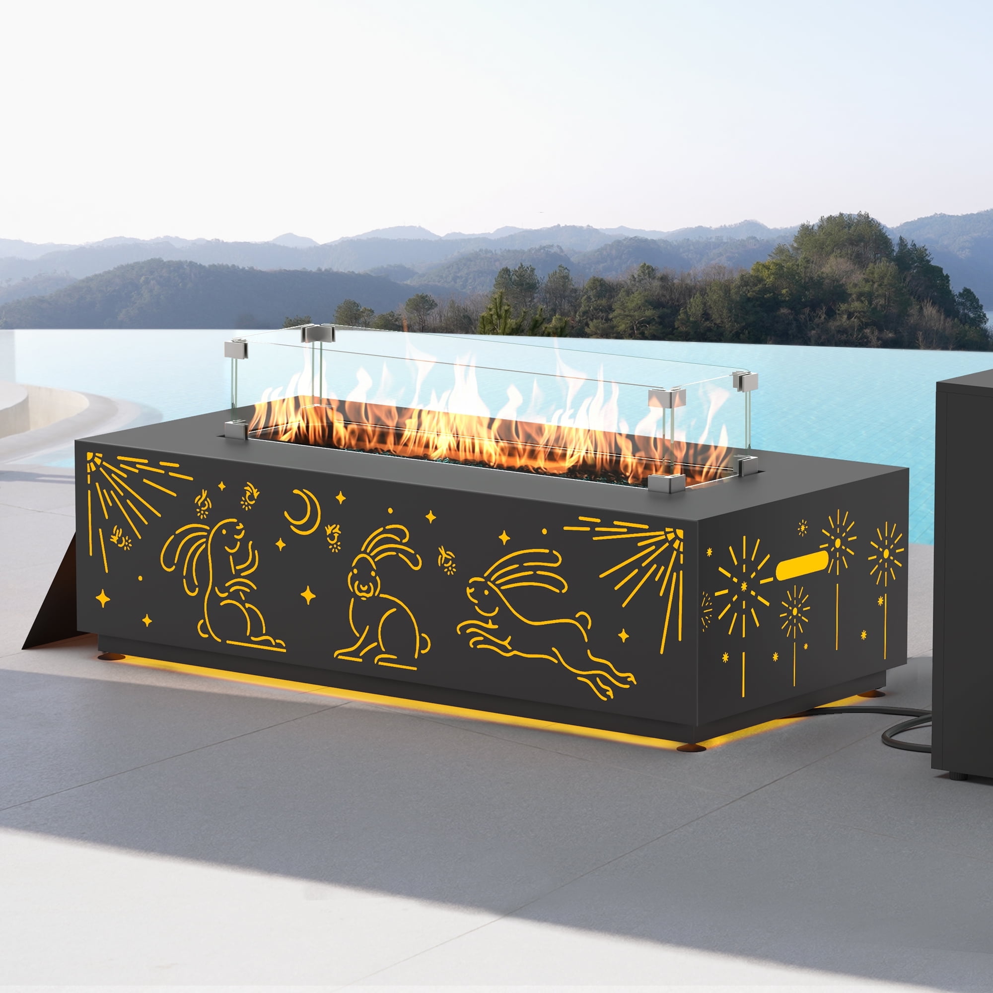 RADIATA 42" Rectangle Fire Pit Table, Dual-Fuel (Propane or Natural Gas ...