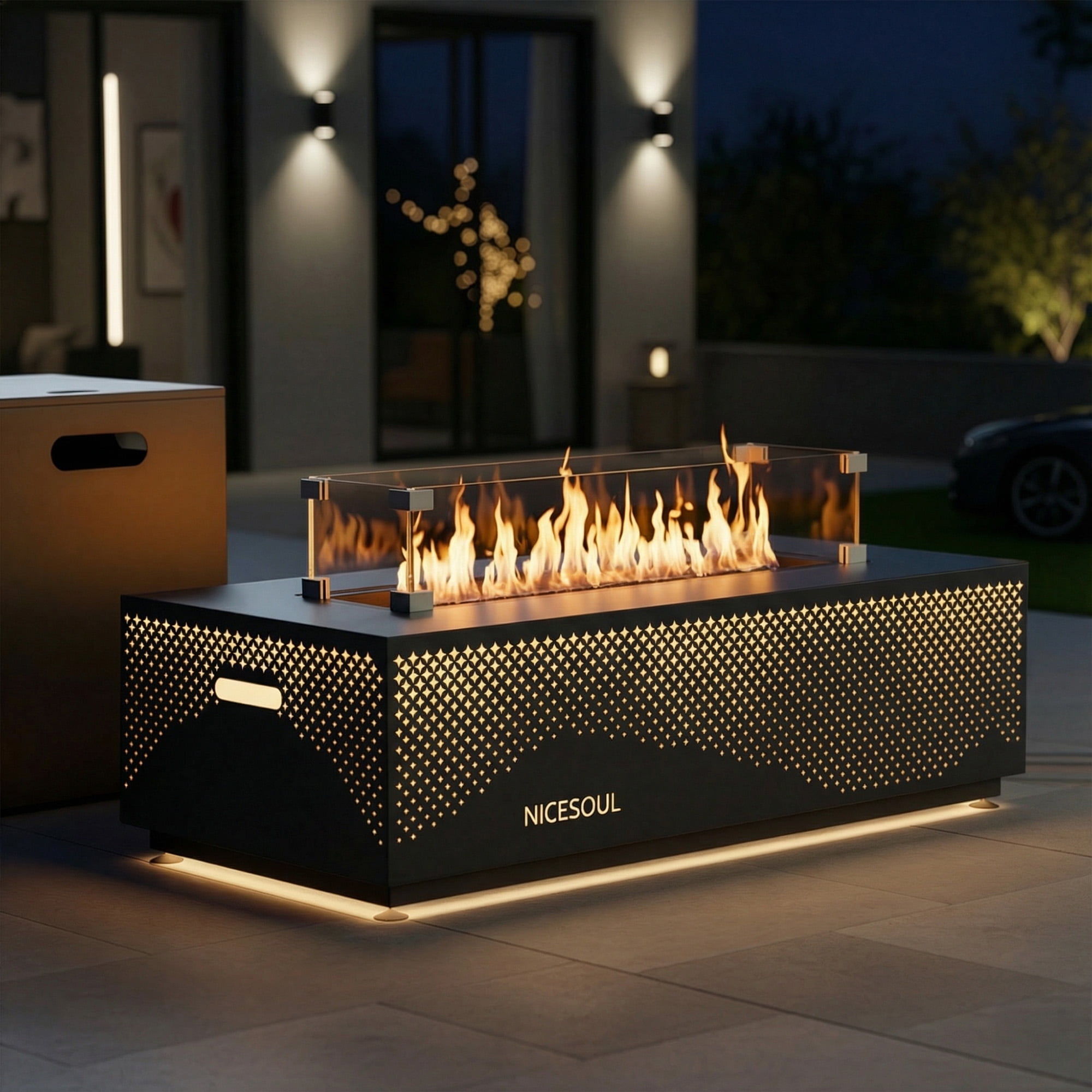 RADIATA 42" Rectangle Outdoor Gas Fire Pit Table, 50,000 BTU, Dual-Fuel ...
