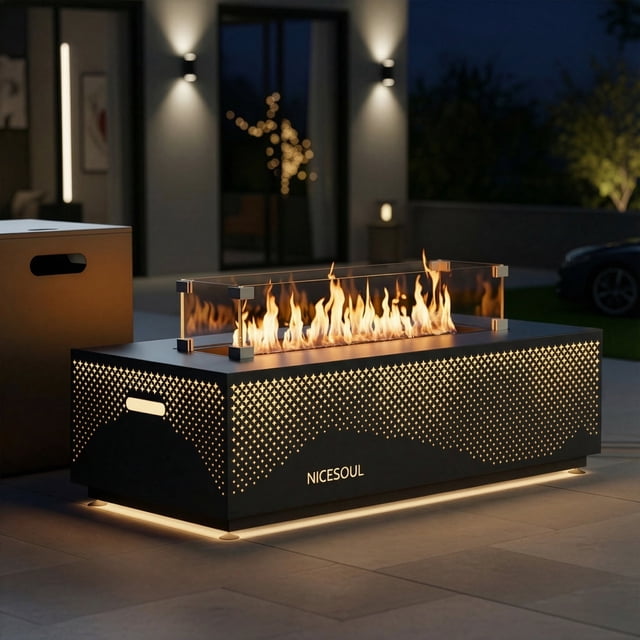 RADIATA 42" Rectangle Outdoor Gas Fire Pit Table, 50,000 BTU, Dual-Fuel ...