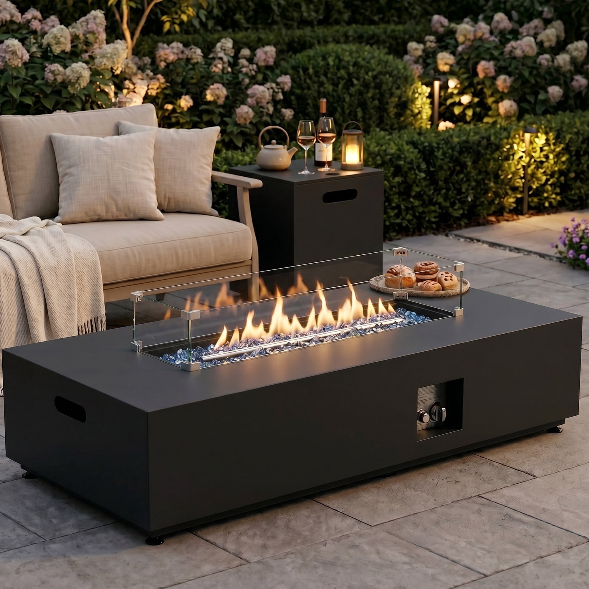 RADIATA 56" Rectangle Propane Fire Pit Table, Dual Fuel Natural Gas ...
