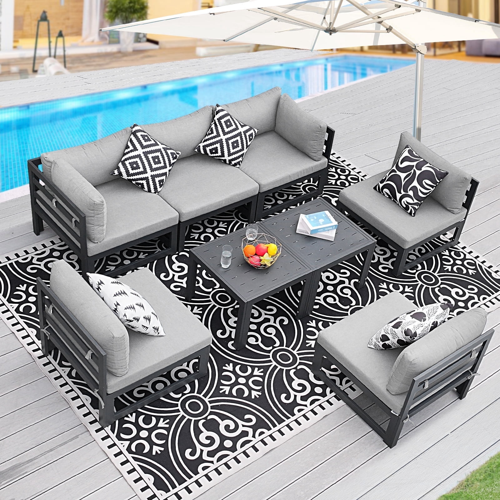 RADIATA 8 Piece Aluminum Outdoor Patio Furniture Conversation Sofa Set ...