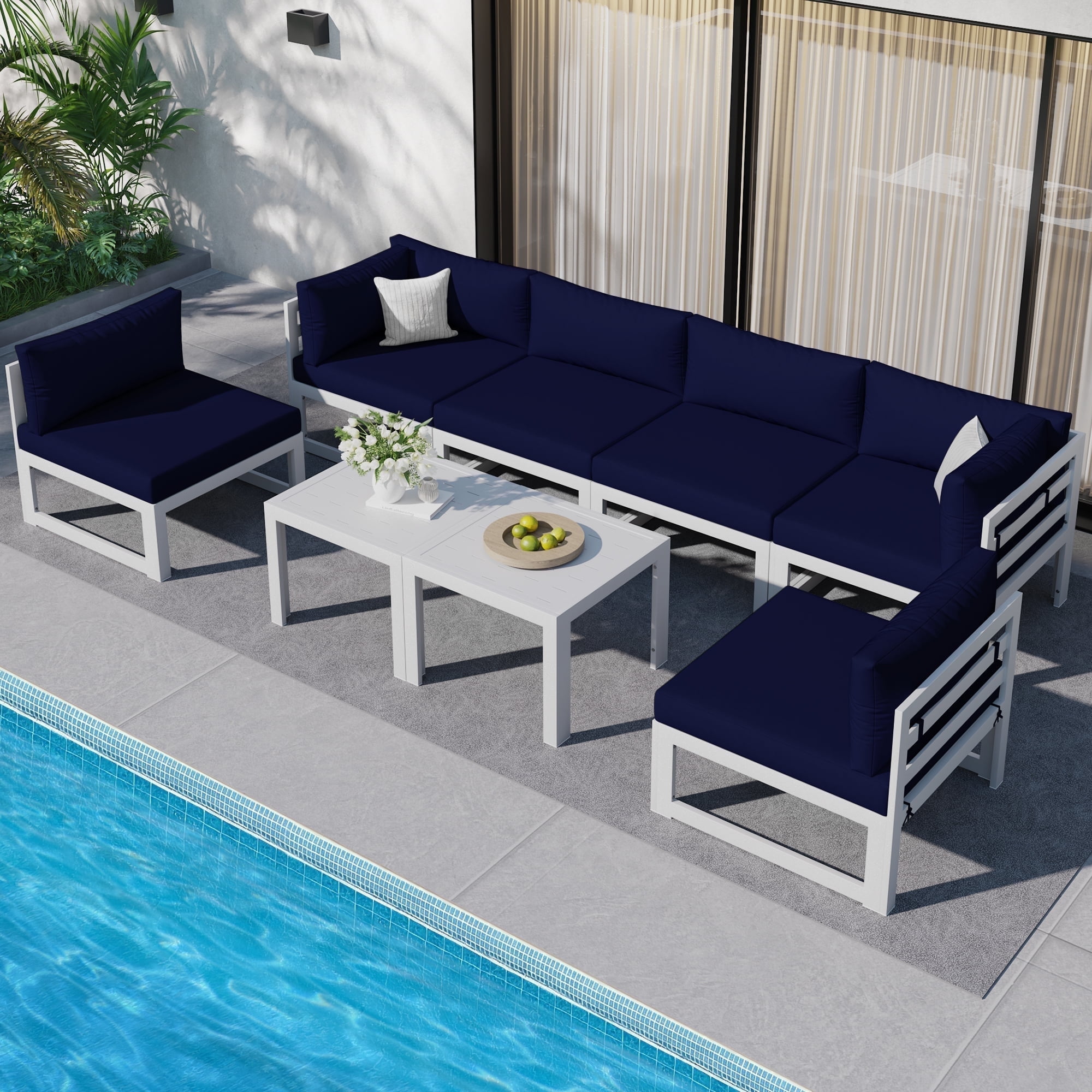 RADIATA 8 Pieces Large Outdoor Aluminum Furniture Set with Tables Patio ...