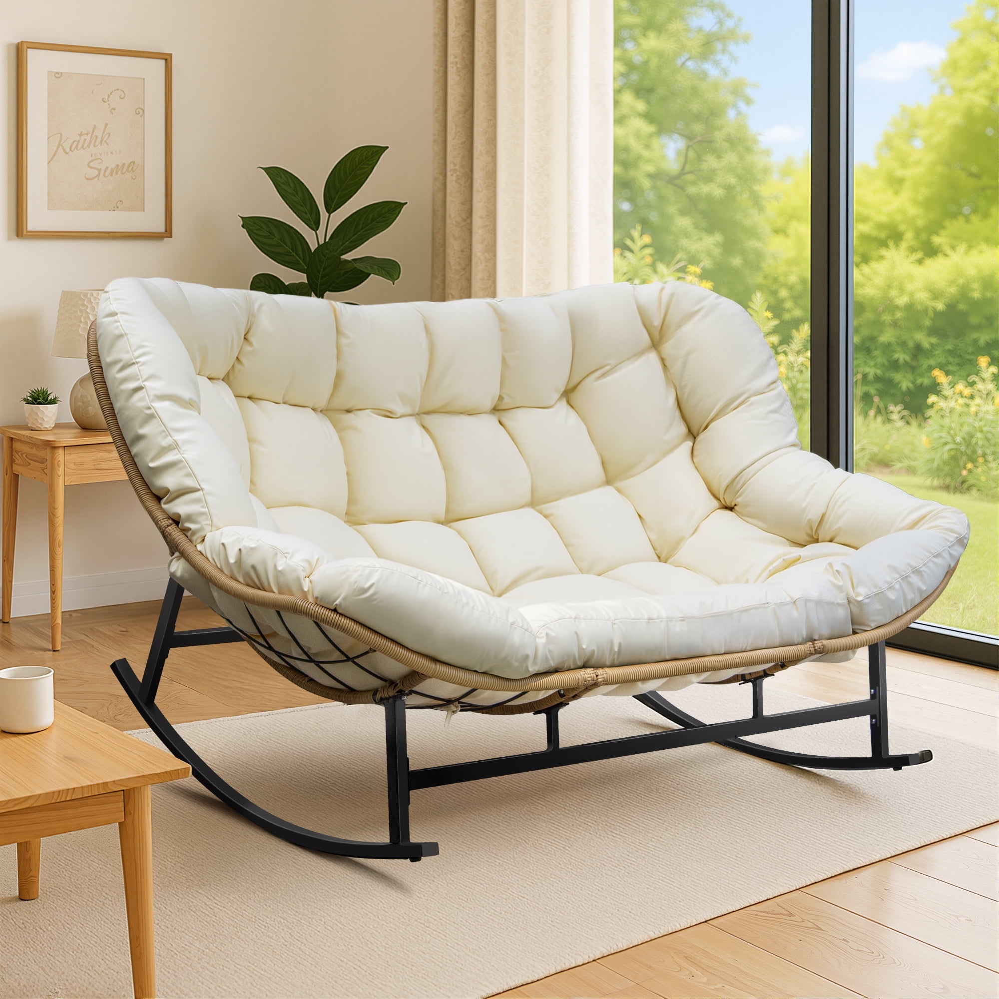 RADIATA 2 Person Indoor Papasan Rocking Chair with Cushion, Oversized ...