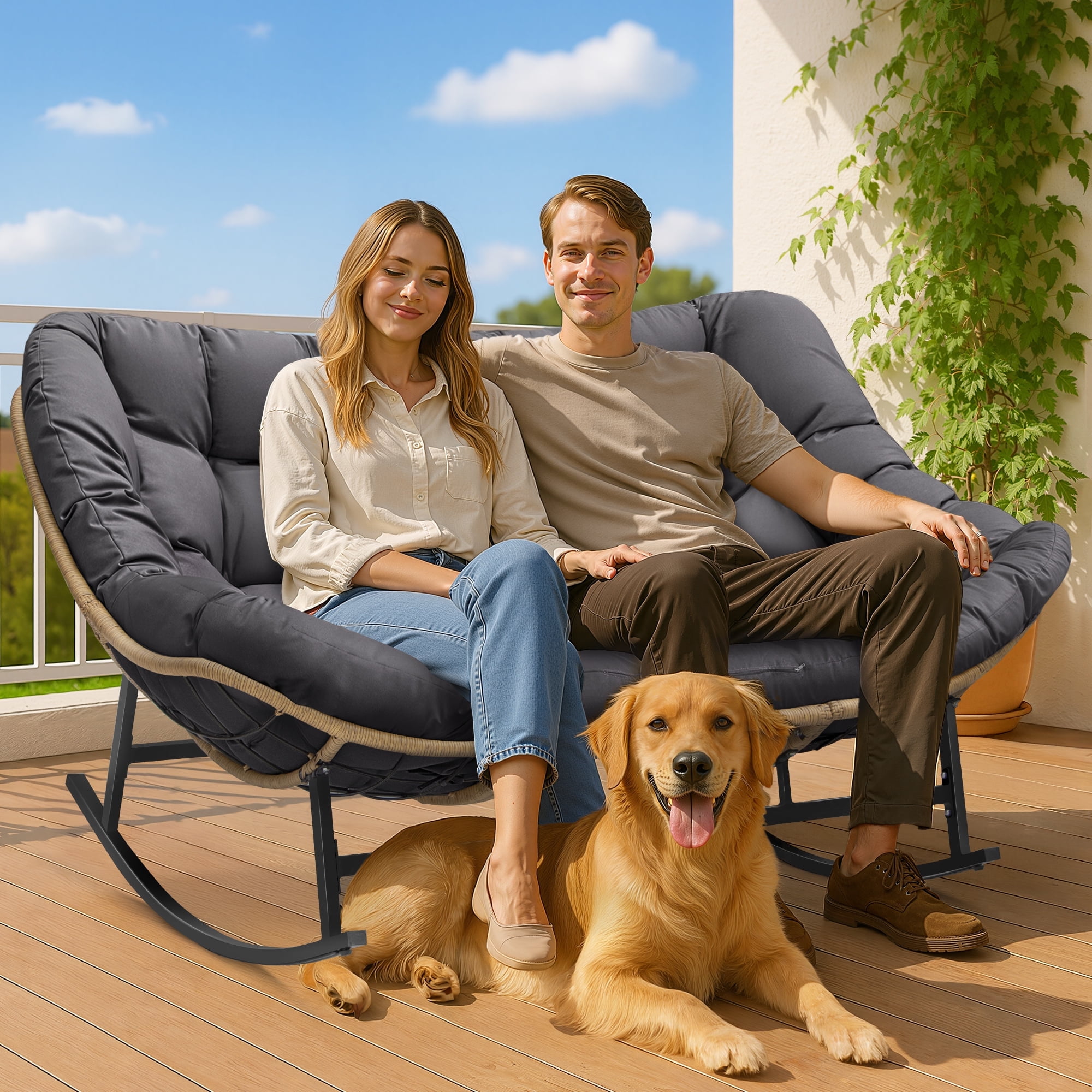 RADIATA Dark Gray Double Outdoor Rocking Chair,2 Person Patio Rocking ...